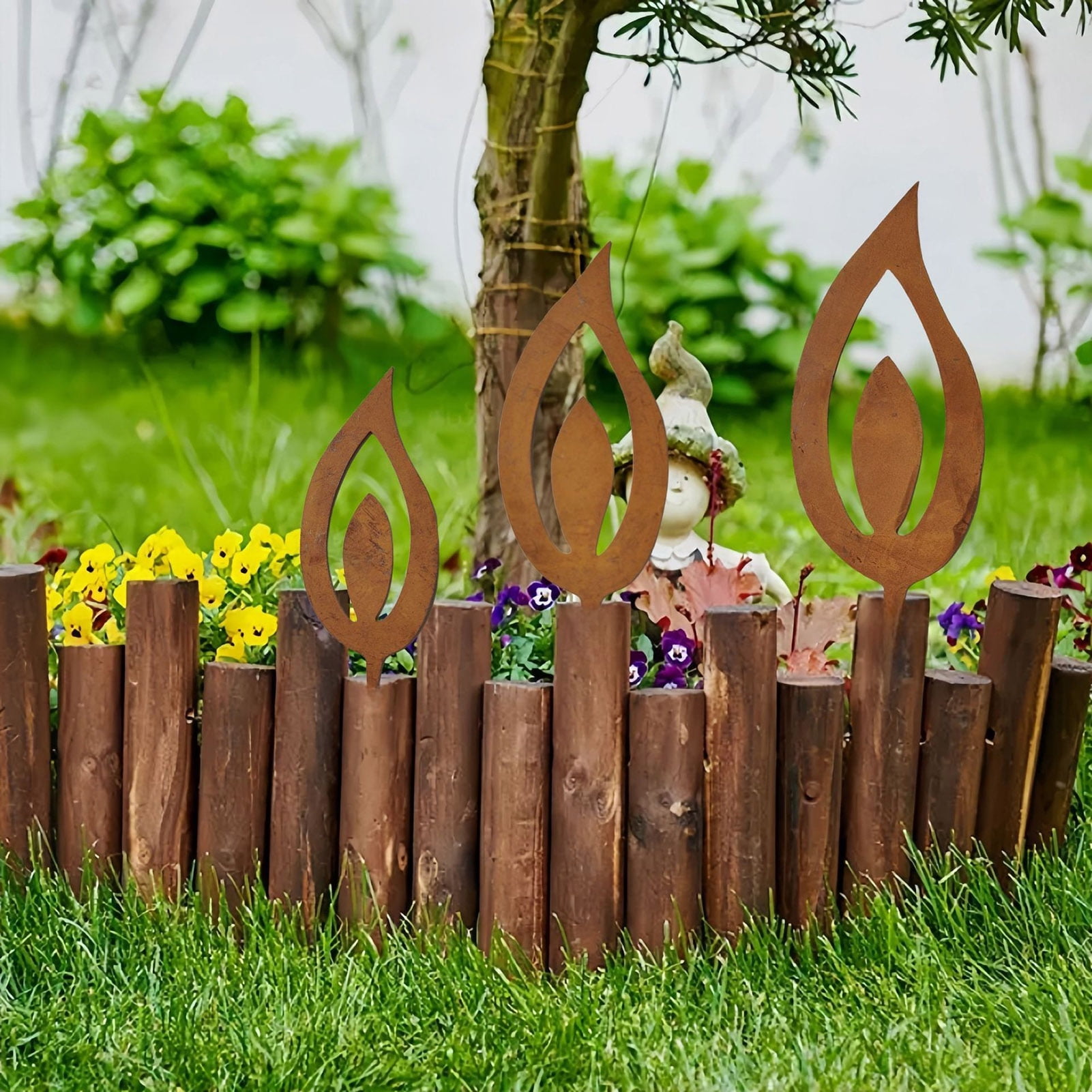 Walbest 2/3/4 Pcs Metal Garden Stakes Rust Color Iron Outdoor ...