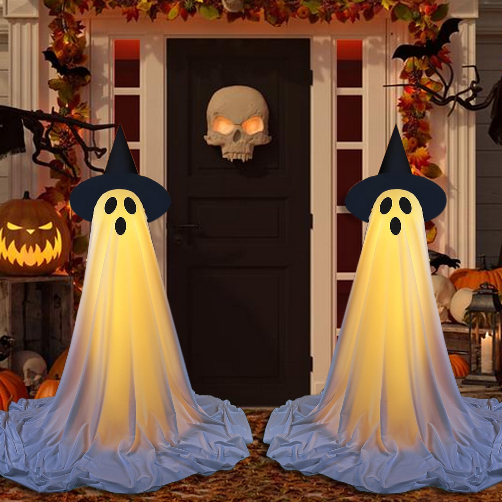 Walbest 2 Packs Halloween Ghost Decorations Outdoor Light-up Standing ...