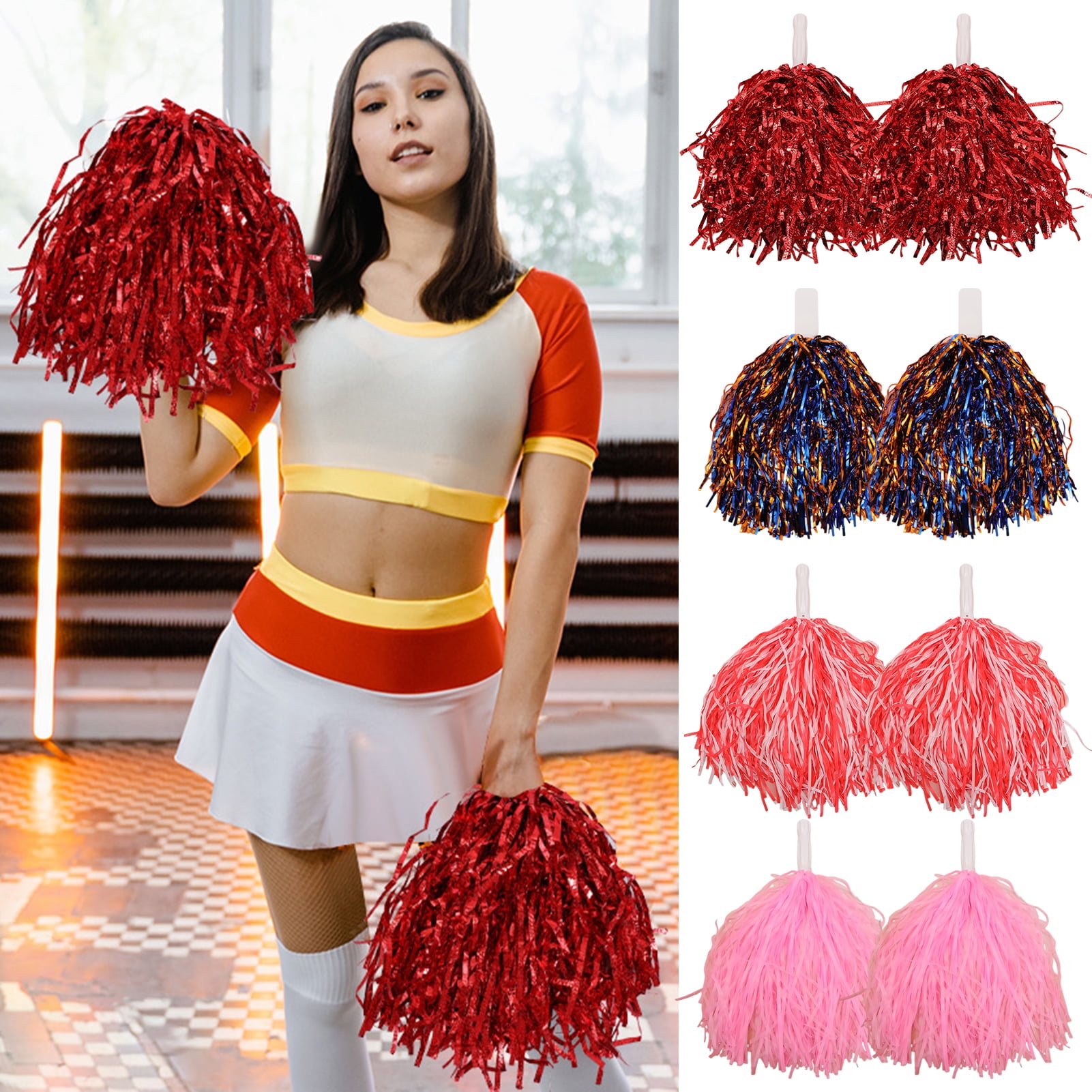 Walbest 2 Pcs Cheerleader Pom Poms Metallic Foil Textured School Spirit ...
