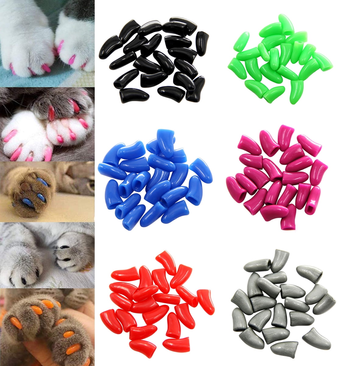 Walbest 20Pcs Cat Nail Caps, Colorful Pet Cat Soft Claws Nail Covers ...
