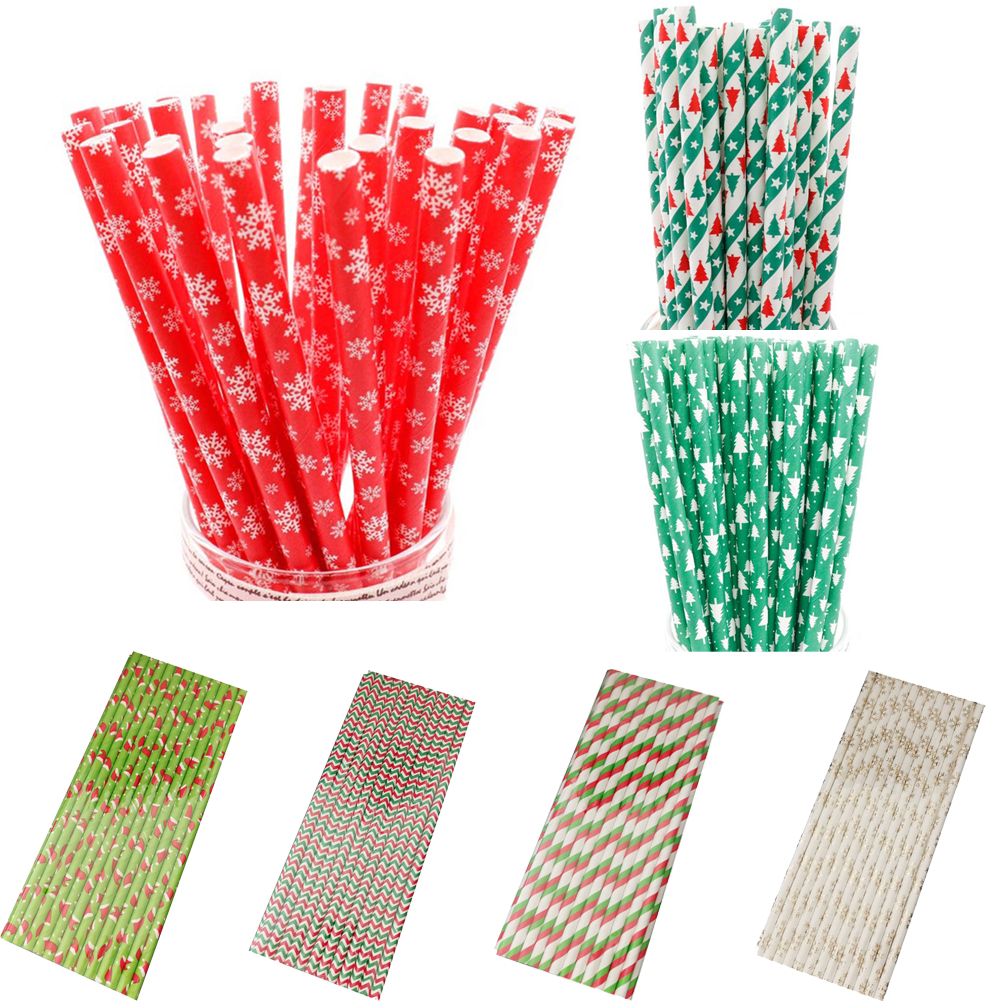 Walbest 25pcs Disposable Christmas Paper Straws Biodegradable Drinking ...