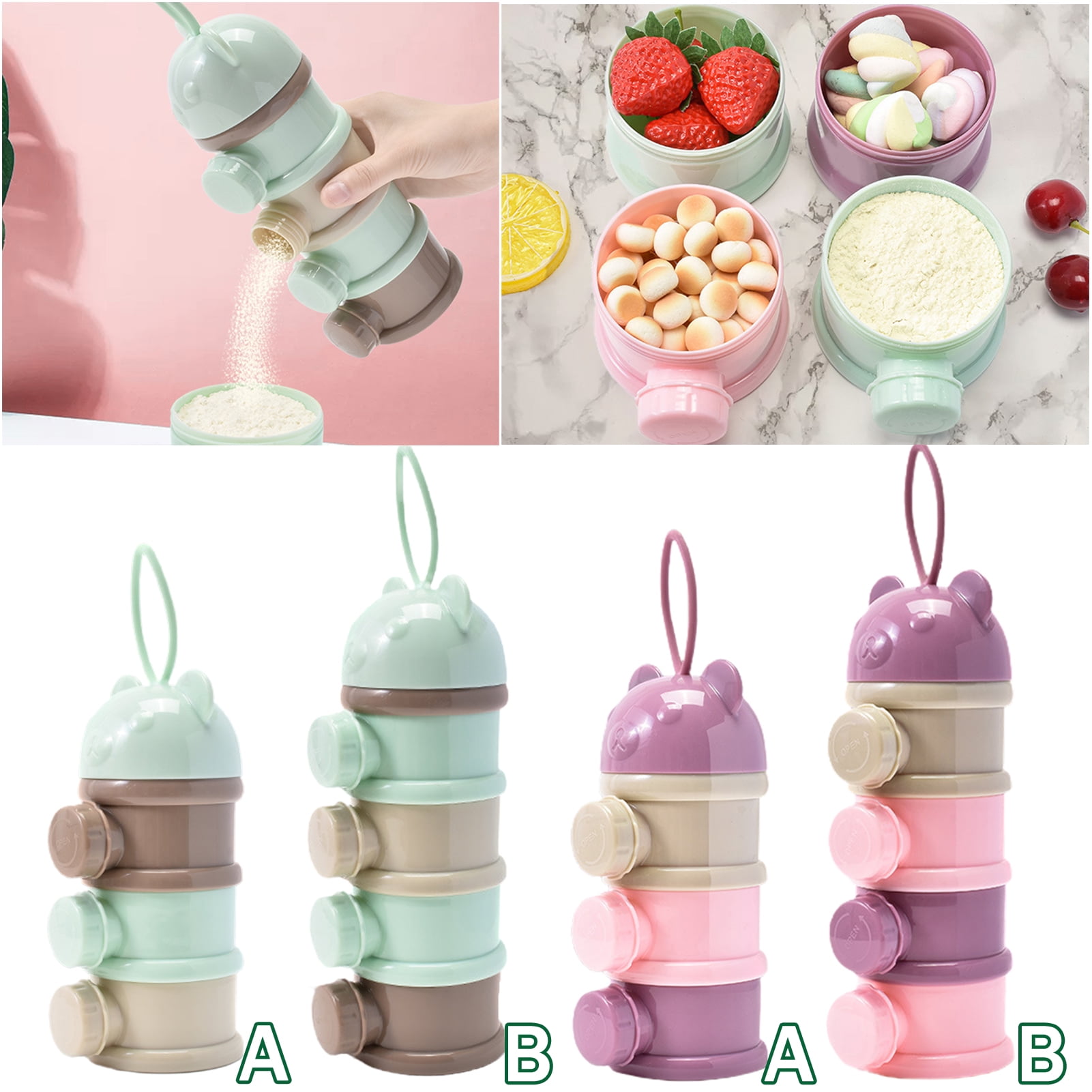 Walbest 3/ 4 Layers Stackable Baby Formula Dispenser, Portable Baby ...