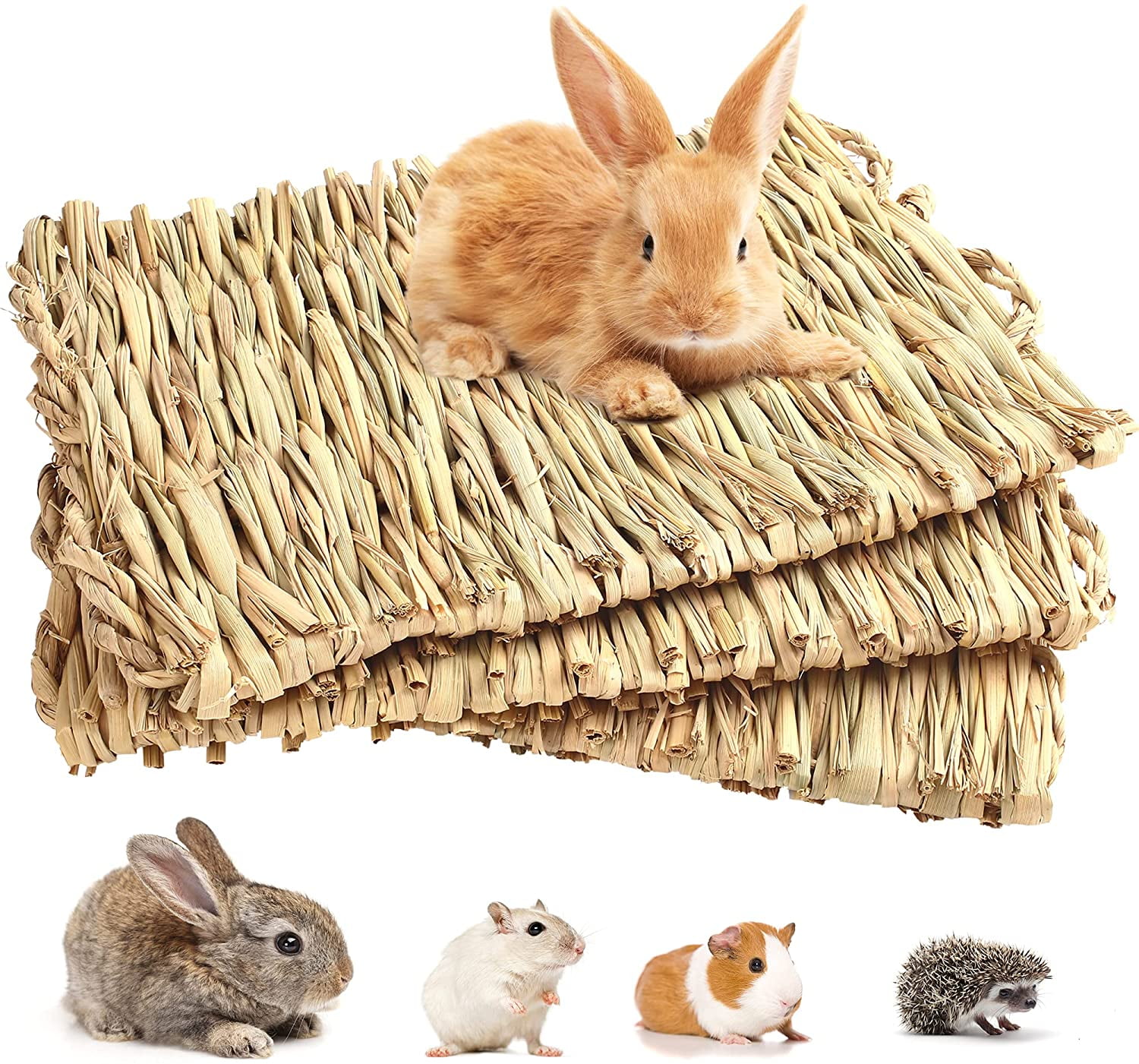 Walbest 3 Pack Grass Mat for Rabbits Bunny, Woven Hay Mat for Small ...