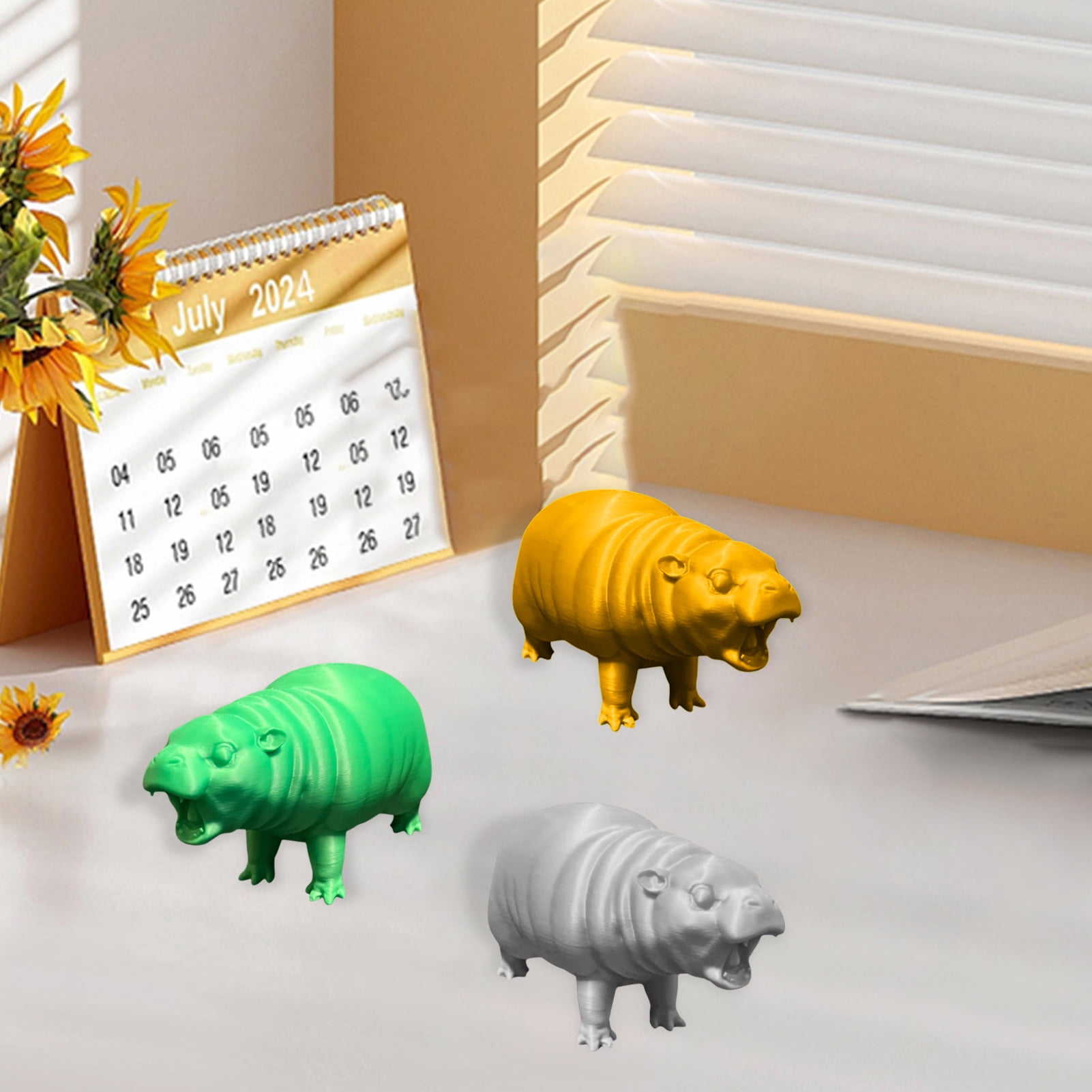 Walbest 3 Pcs Hippo Figurine Resin Mini Hippo Statue Portable ...