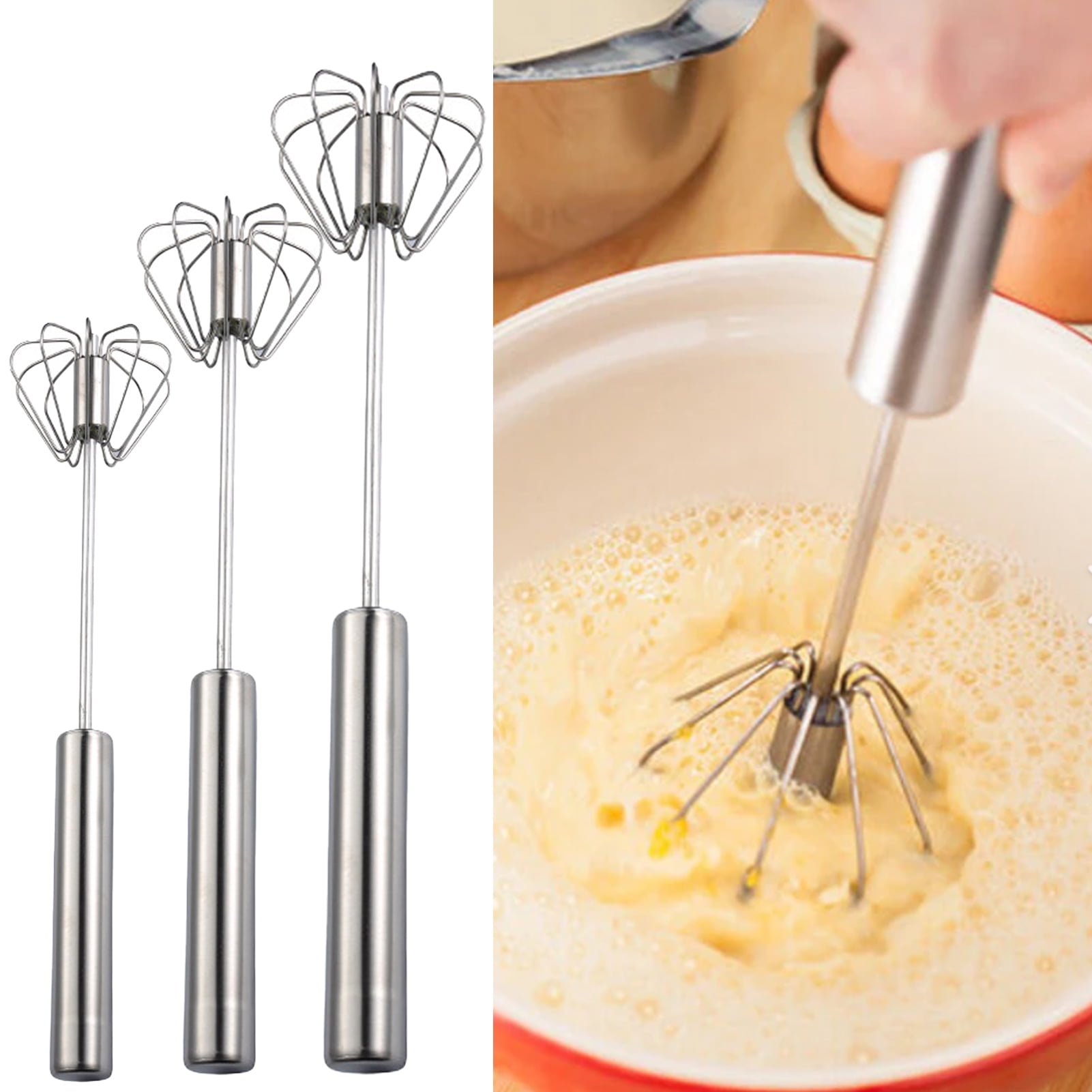 Walbest 3 Pcs Stainless Steel Egg Beater Semi-Automatic Whisk Set 3 ...