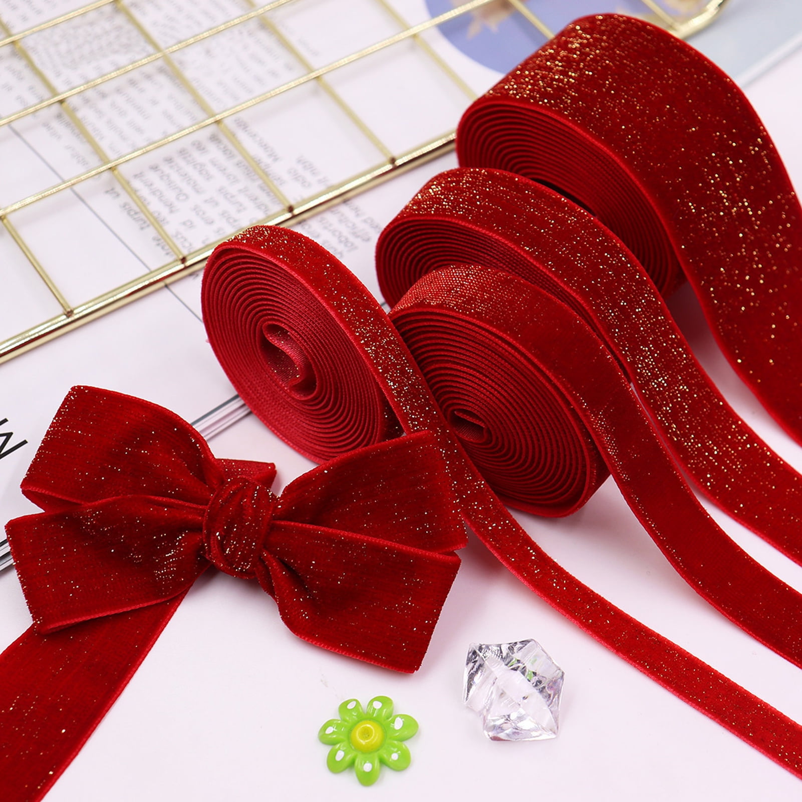 Walbest 36In Red Velvet Christmas Ribbon 1pcs, Red Brilliant New Year ...