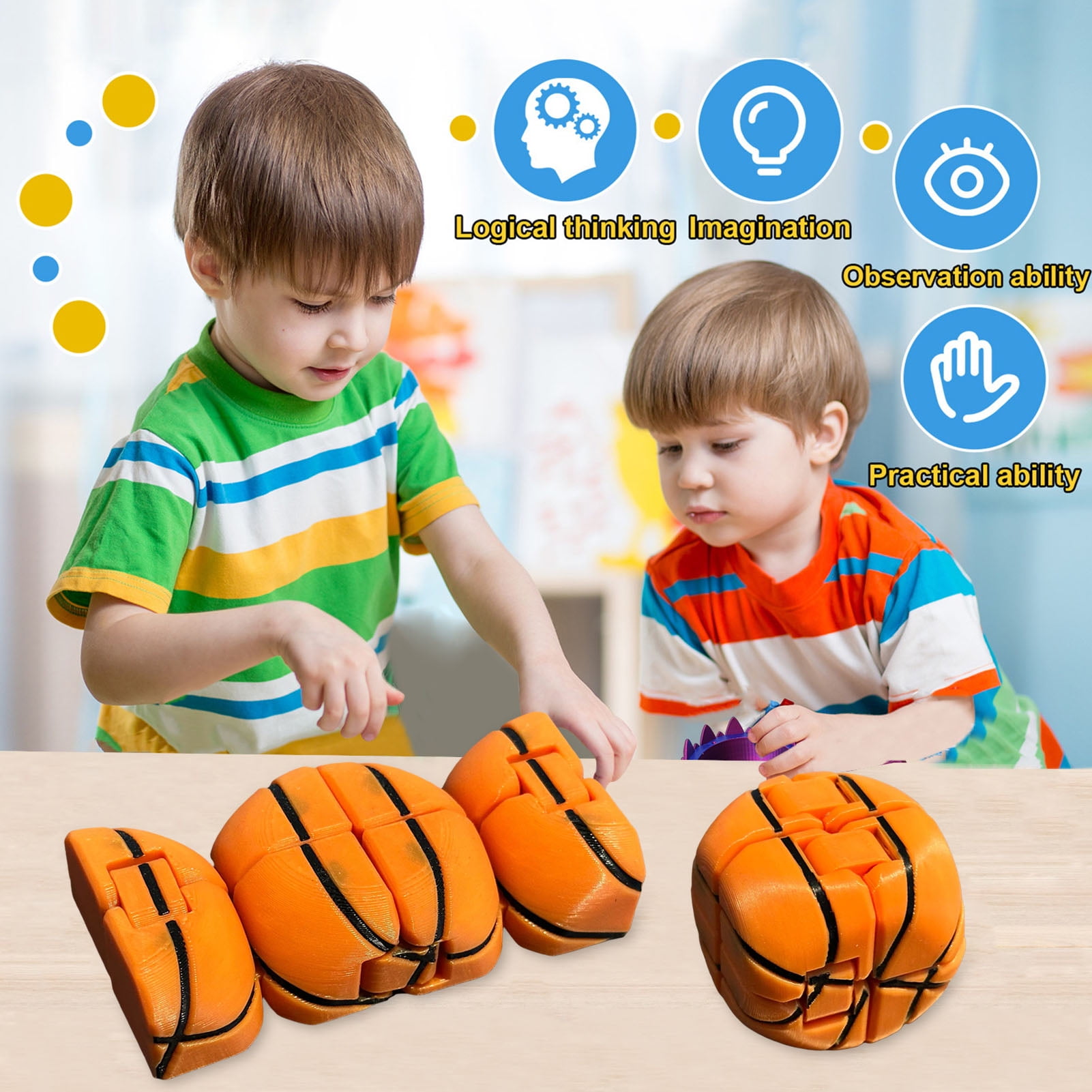 Walbest 3D Printed Cube Basketball Anxiety Stress Relief Mini ...