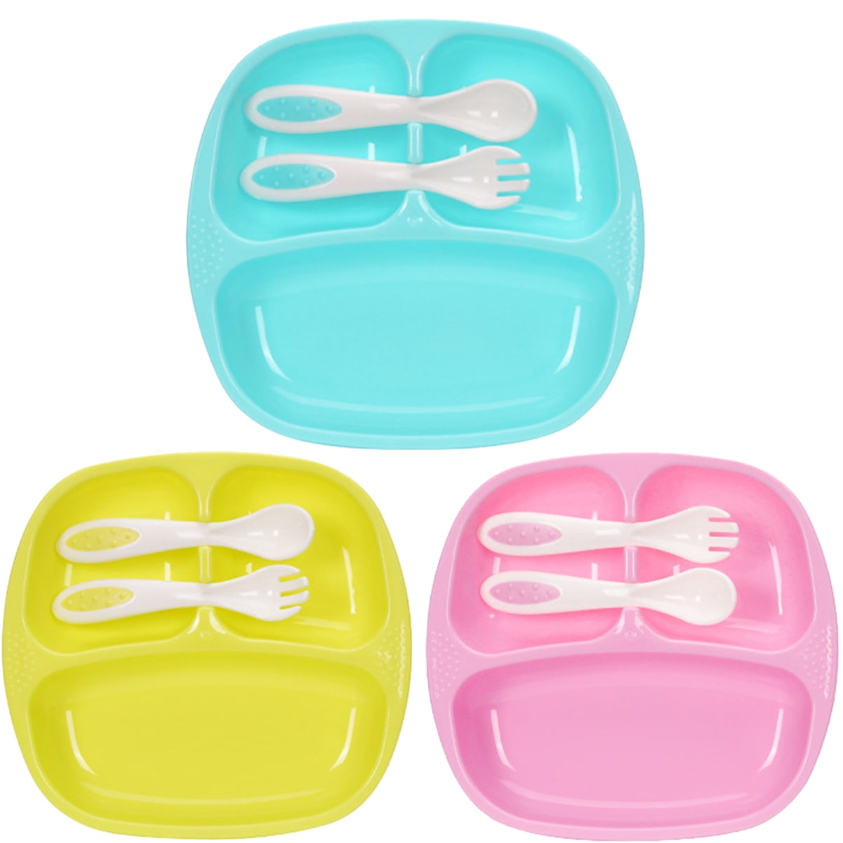 Walbest 3Pcs/set Lovely Baby Infant Separated Food Feeding Plate Dish ...