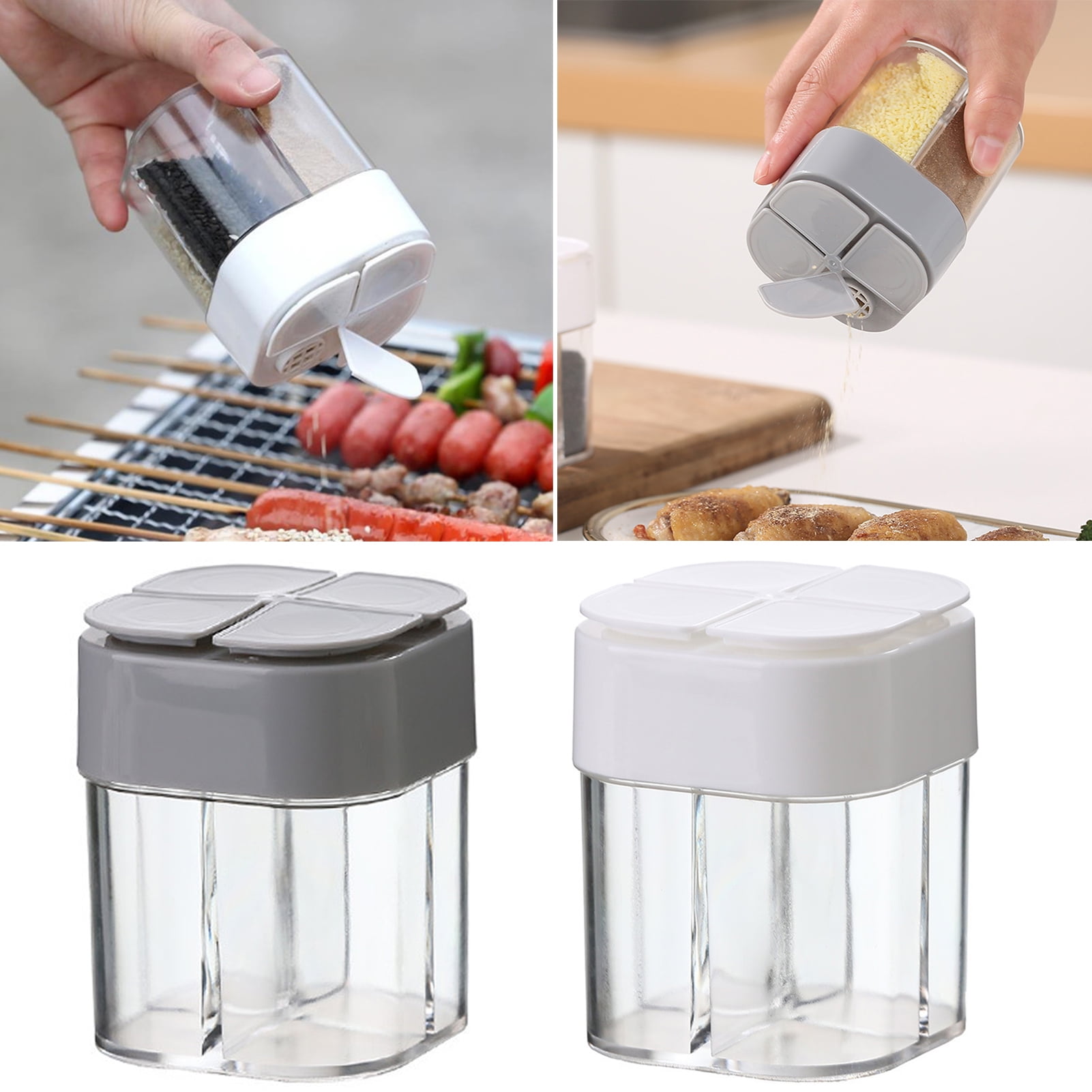 Walbest 4 in 1 Plastic Salt and Pepper Shaker 4 Grids Empty Spice ...