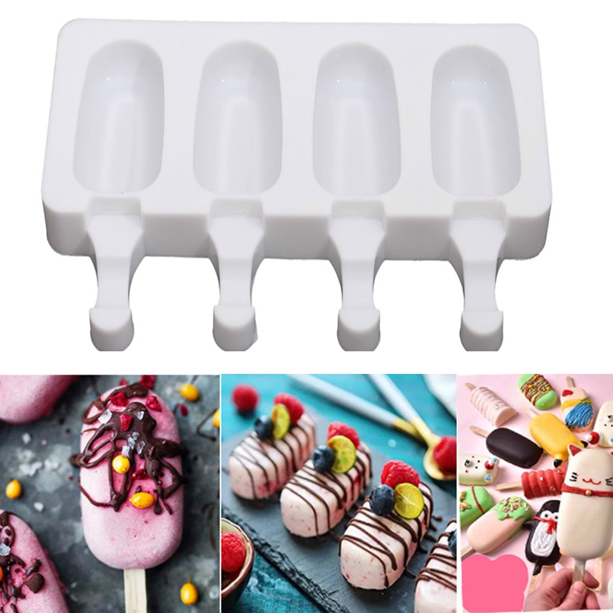 Walbest 4 Cavity Oval Popsicle Silicone Mold, Reusable Chocolate ...