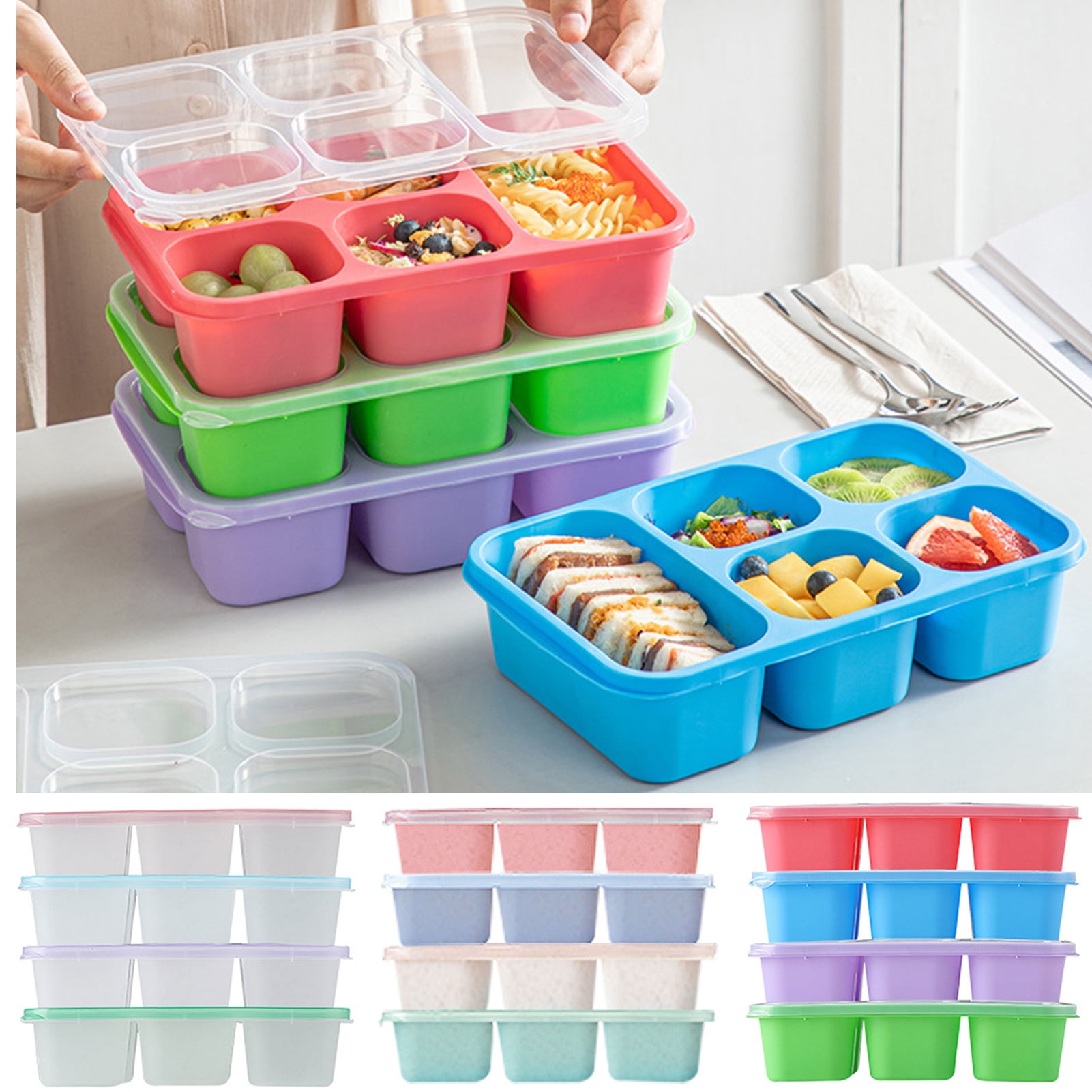 Walbest 4 Pack 44 oz Large Capacity Bento Lunch Boxes - Reusable 5 ...