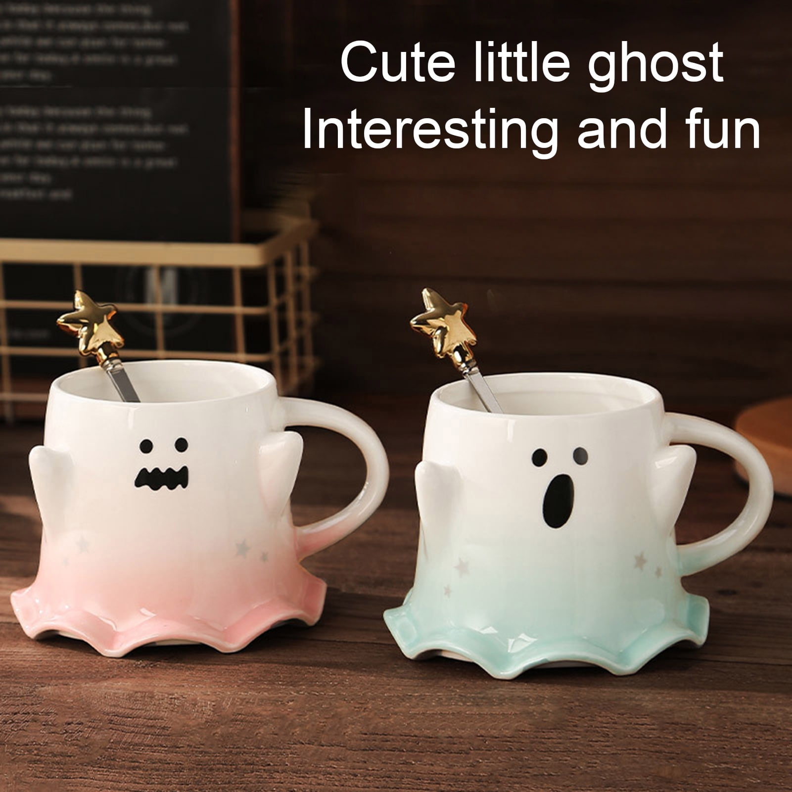 Walbest 460ml Halloween Ghost Mug with Spoon Cute Ceramic Ghost Water ...