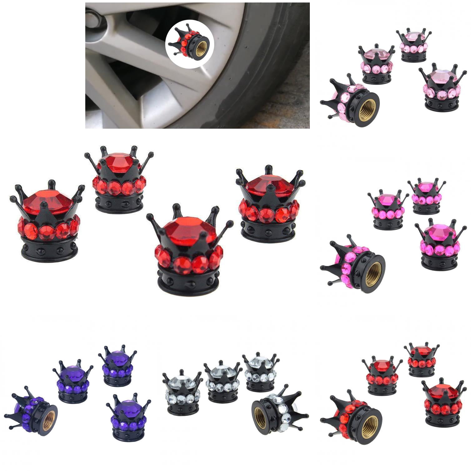 Walbest 4Pack Bling Rhinestone Tire Wheel Stem Valve Caps Car Auto ...