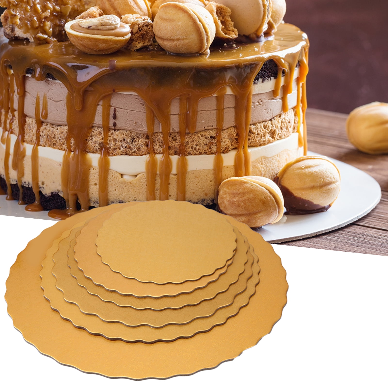 Walbest 5 PACK Round Cake Paper Tray Golden Cake Cardboard Bottom Liner ...