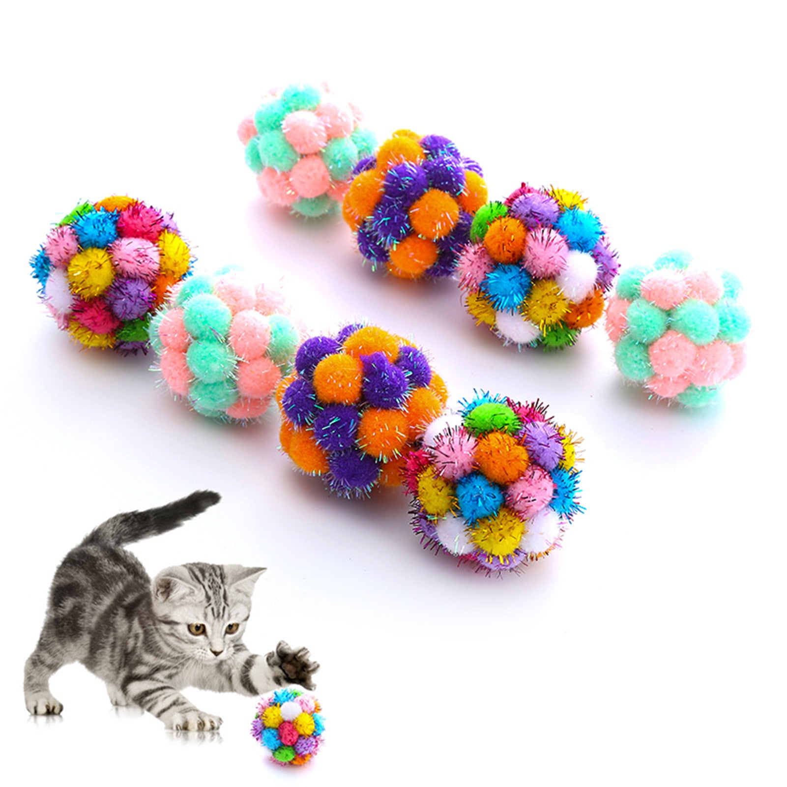 Walbest 5-Piece Colorful Plush & Bell Cat Toy Set with Interactive ...