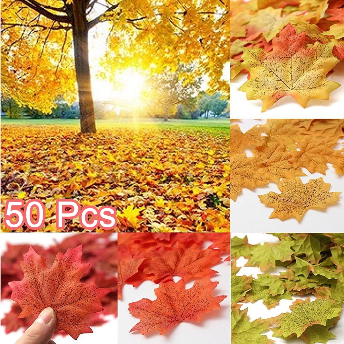 Walbest 50 Pcs Maple Leaves Artificial Fall Leaves Bulk Faux Fall Color ...