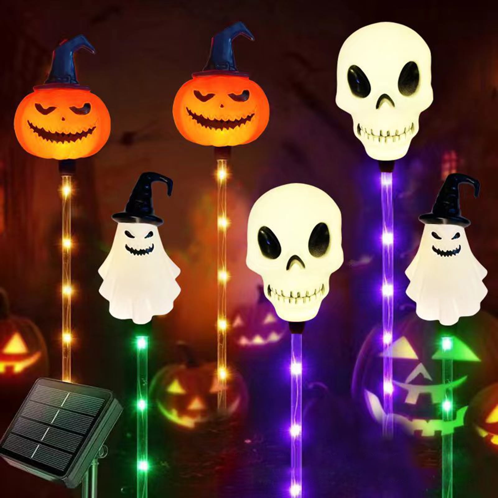 Walbest 6 Pcs Halloween Solar Lights Stake Creepy Color Changing Lamps ...