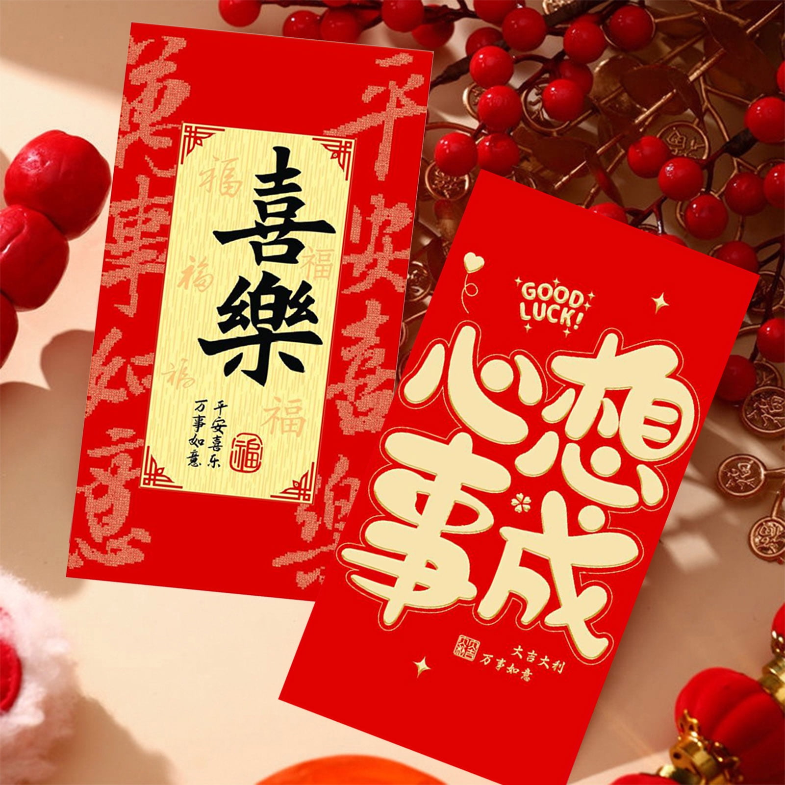 Walbest 6 Pcs Red Envelopes 2025 Calligraphy Blessings Red Packet Lunar ...