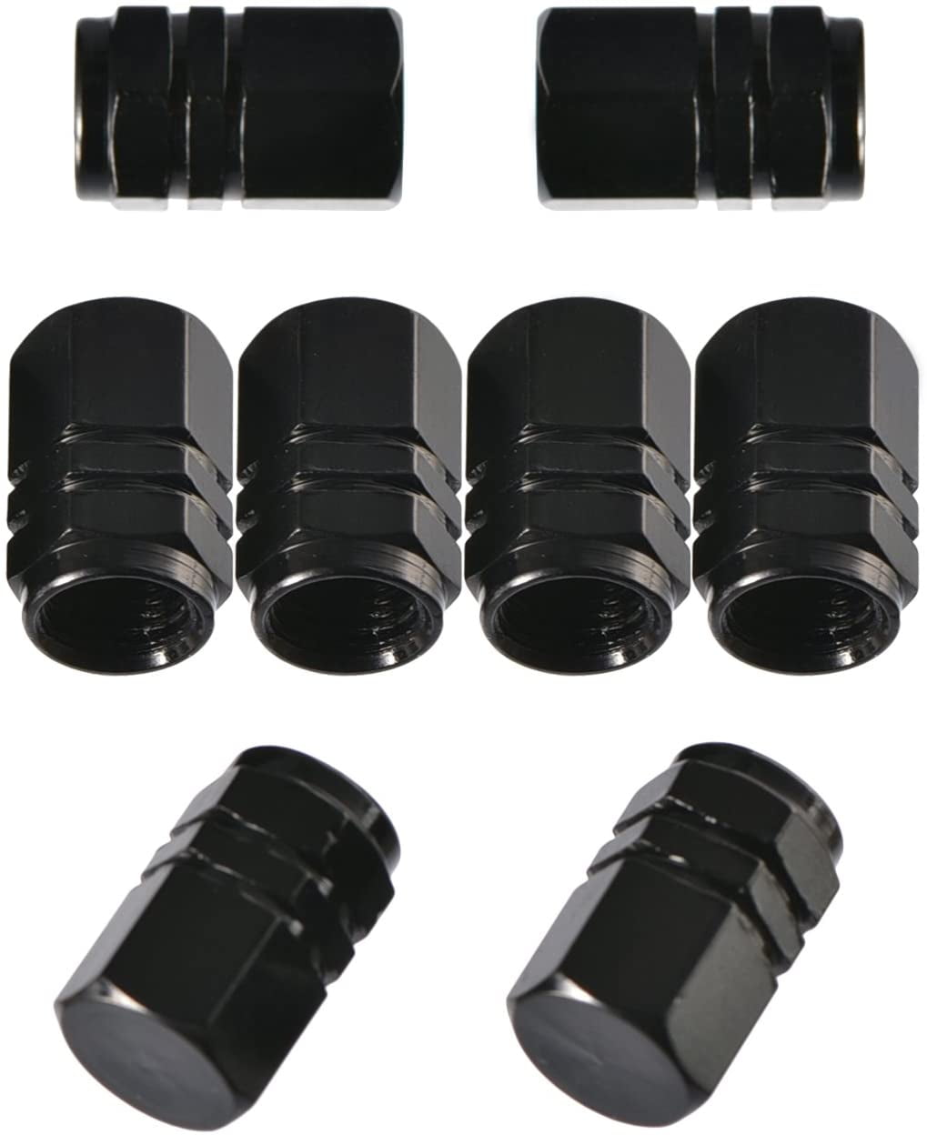Walbest Aluminum Alloy Tire Valve Caps Universal Fit, 8 Pieces, Black ...