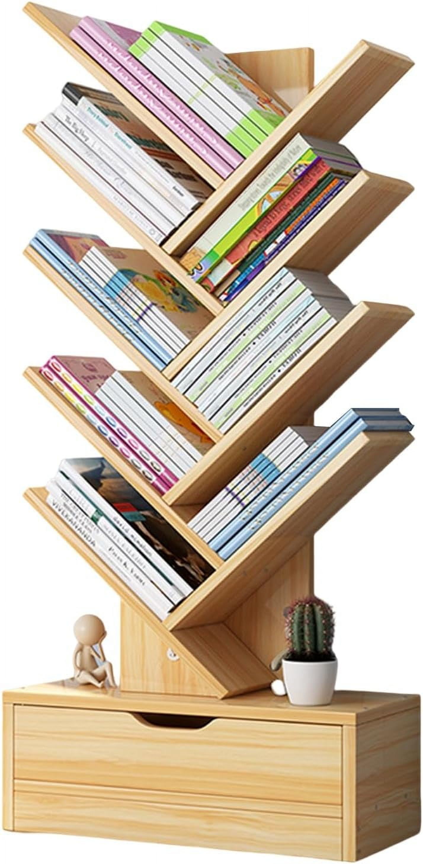 Walbest 8-Tier Tree Bookshelf with Drawer, Modern Wooden Standing ...