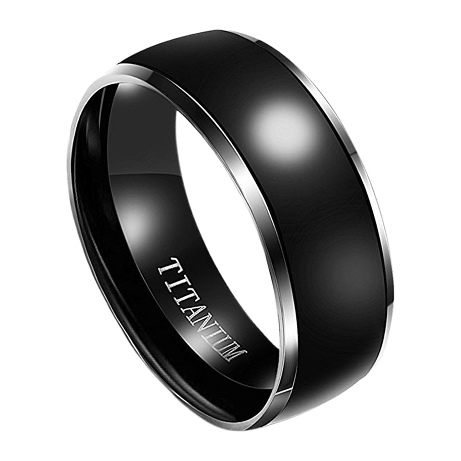 Walbest 8mm Mens Titanium Steel Ring Letter Polished Glossy Black Cool ...