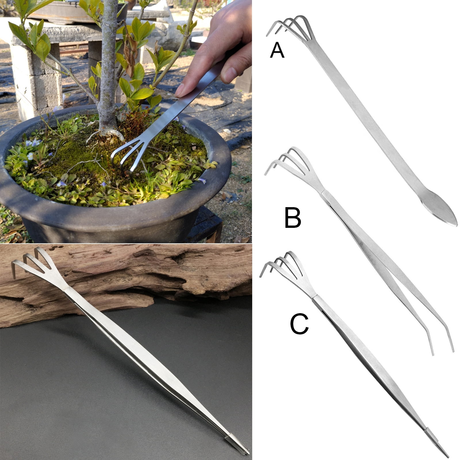 Walbest 9.65 Inch Gardening Root Rake 3-Prong Loosen Soil Bonsai Tree ...