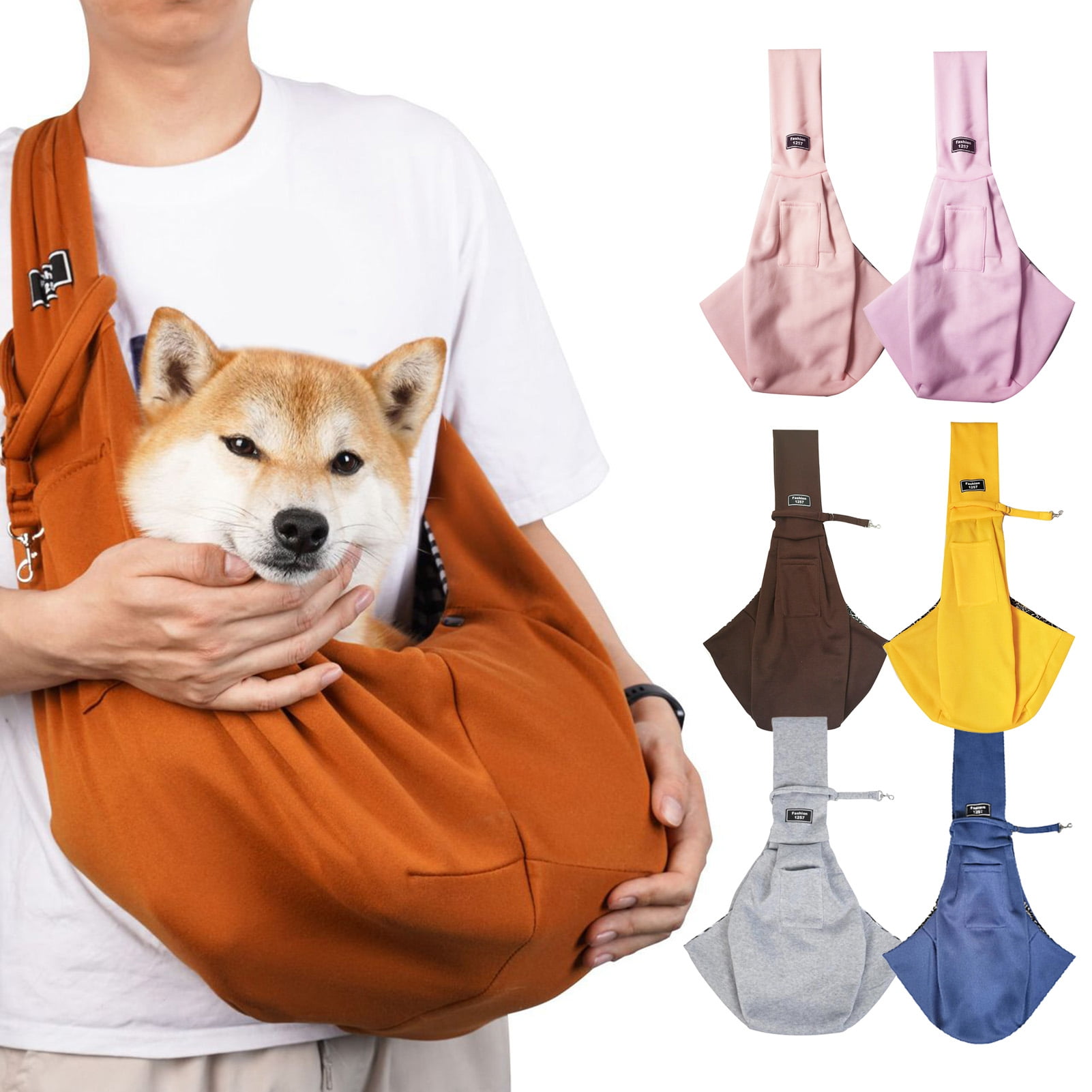 Walbest Adjustable Dog Sling Bag with Pocket, Safety Hook Hands-Free ...