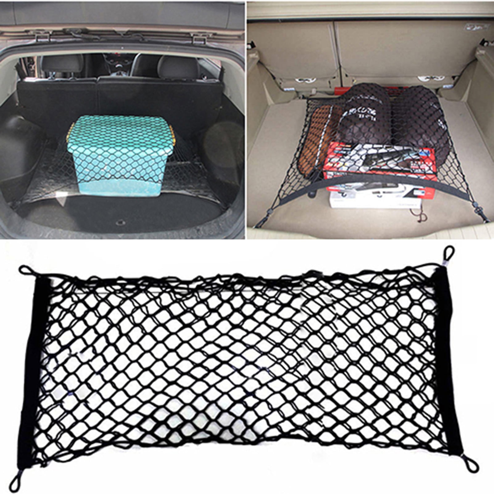 Walbest Adjustable Elastic Car Cargo Net, 70cm x 70cm, Black, with 4 ...