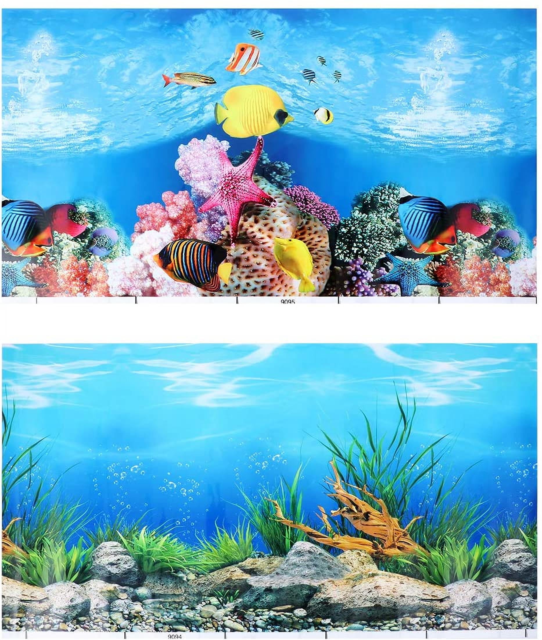 Walbest Aquarium Background Sticker, 3D Double-Sided Adhesive Wallpaper ...