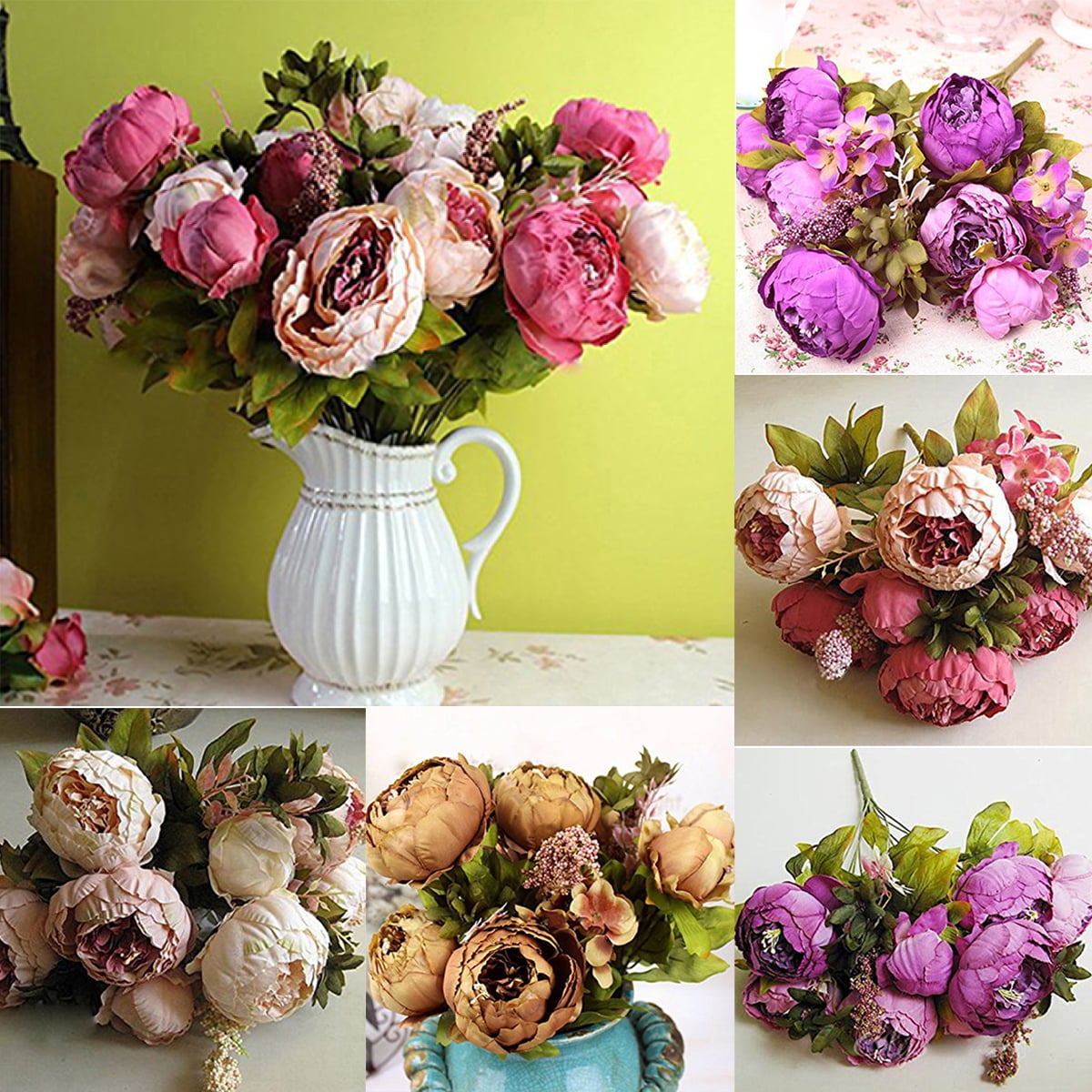 Walbest Artificial Flowers European Style Core-spun Peony, 8 Heads 1 ...