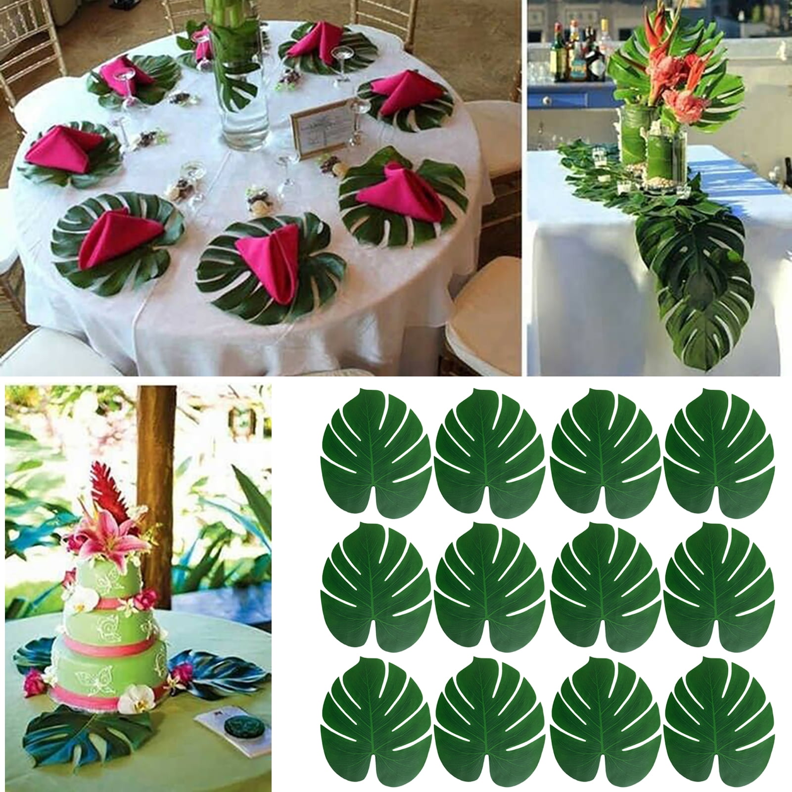 Walbest Artificial Palm Leaves 12pcs Fake Green Leaf, Faux Monstera ...