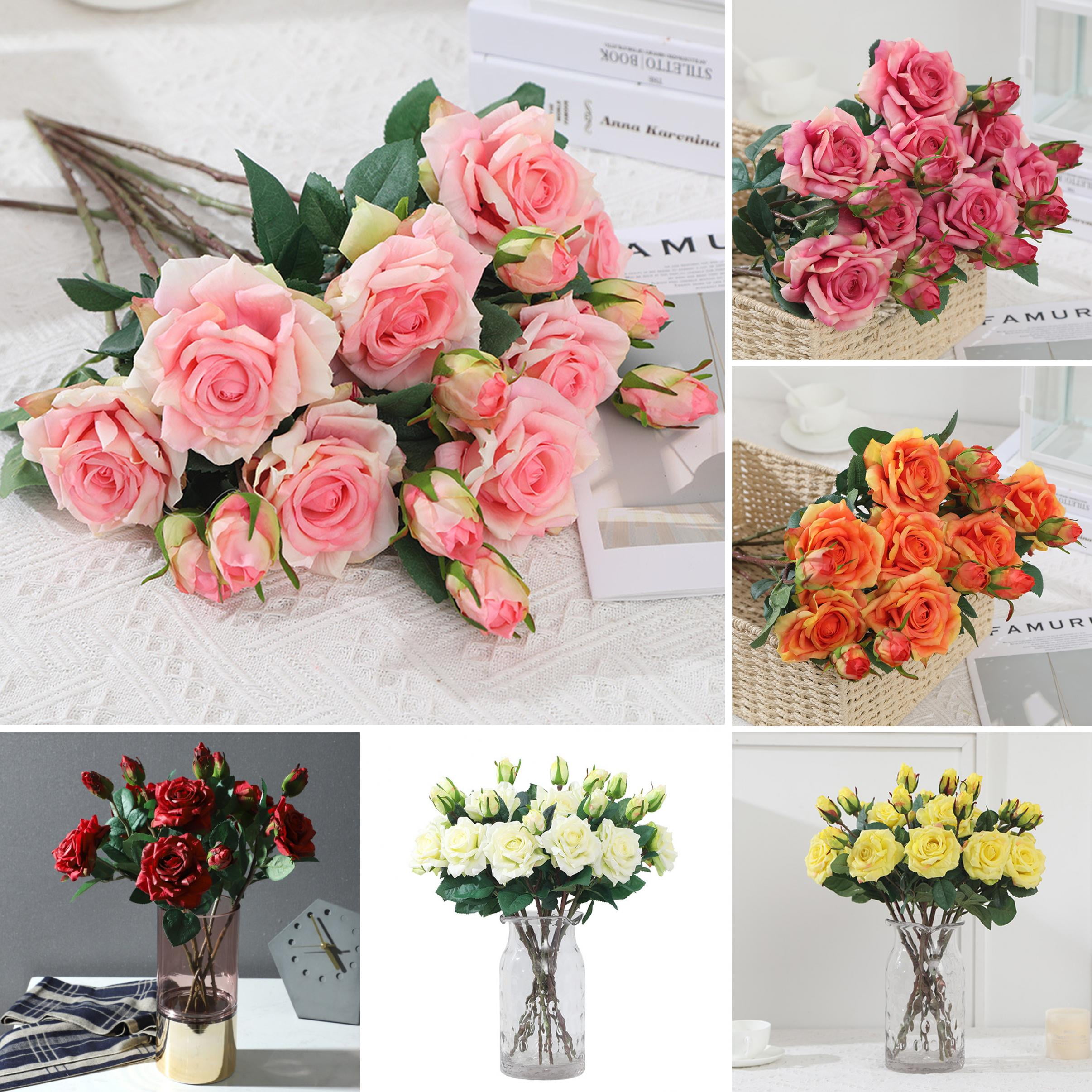 Walbest Artificial Silk Rose Flowers Bouquets, Faux Roses Bouquet Fake ...