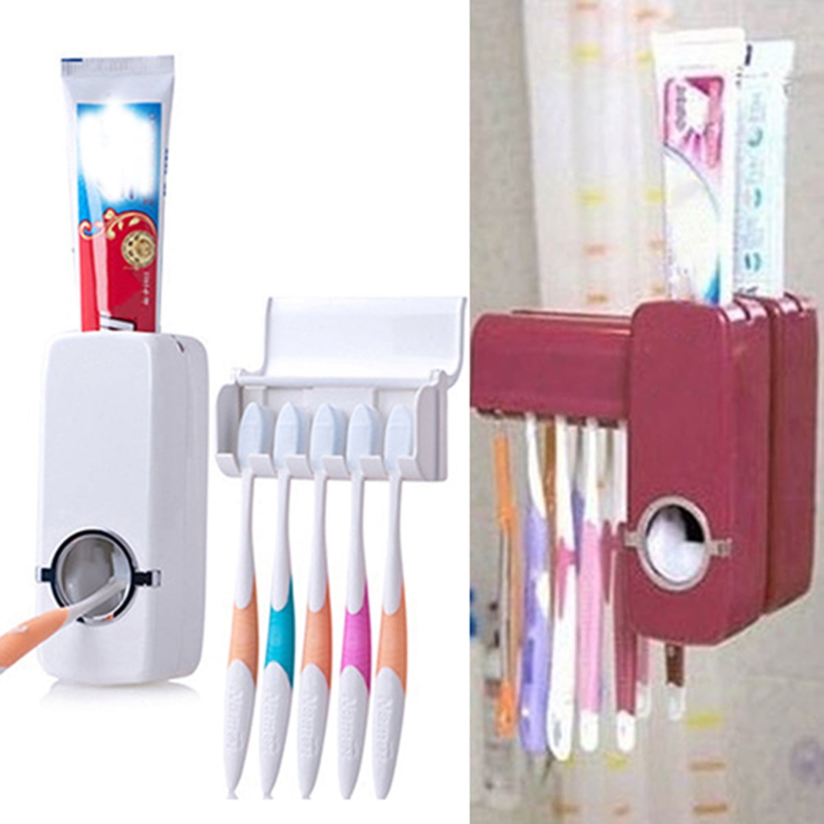Walbest Family Toothbrush Holder, Automatic Toothpaste Dispenser Wall ...