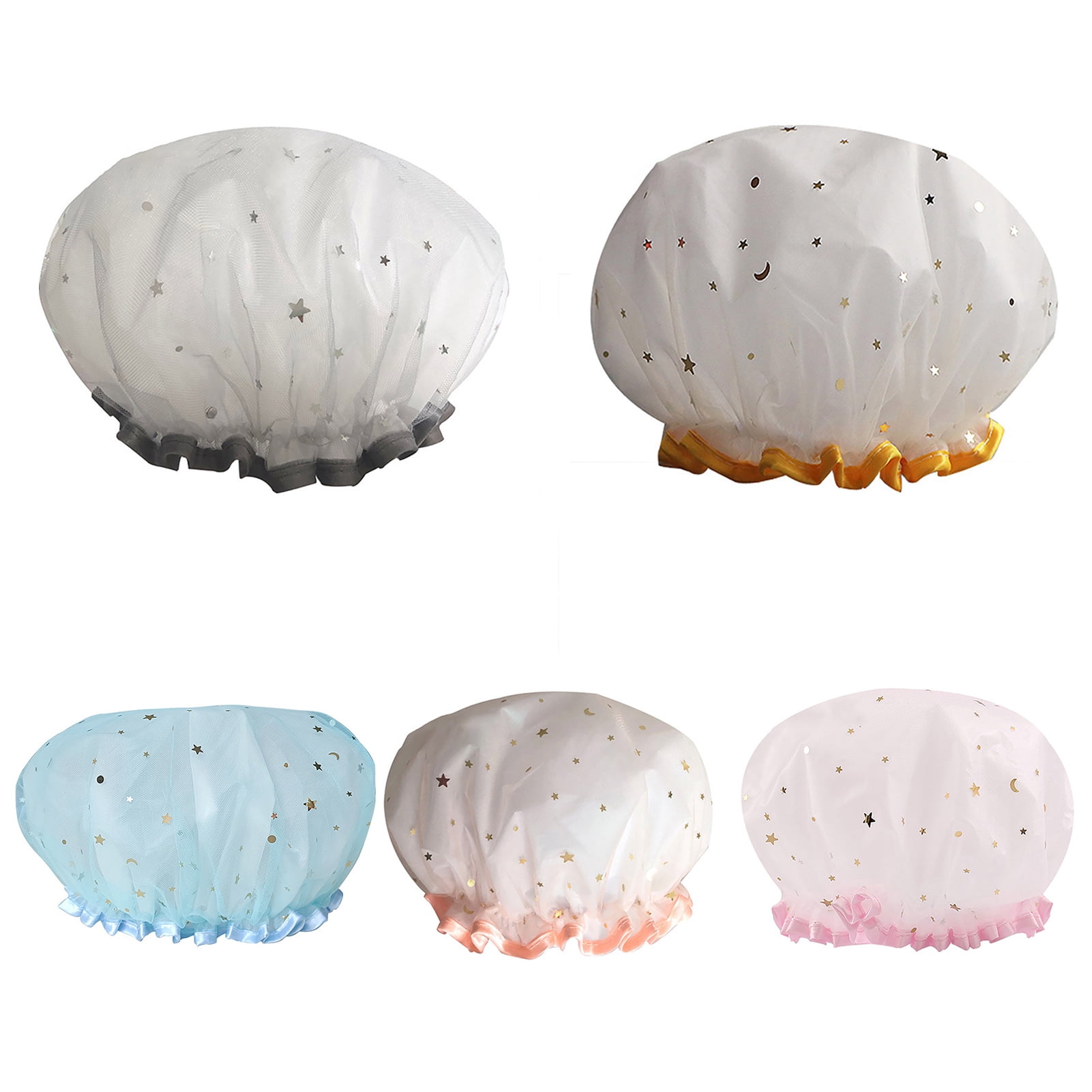 Walbest Bath Hat Star Pattern Double Layer PVC Women Shower Shampoo Cap ...