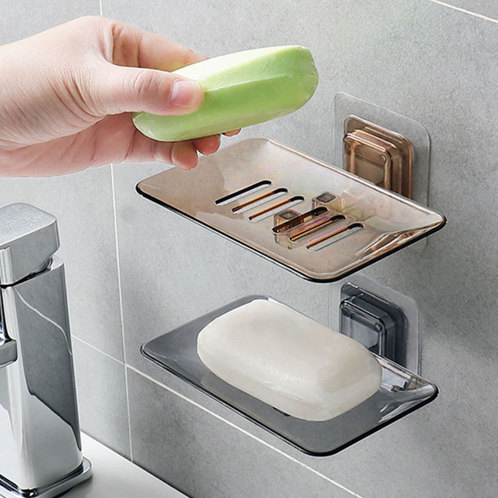 Walbest Bathroom Shower Soap Box, Self-adhesive Plastic Drain Soap Tray ...