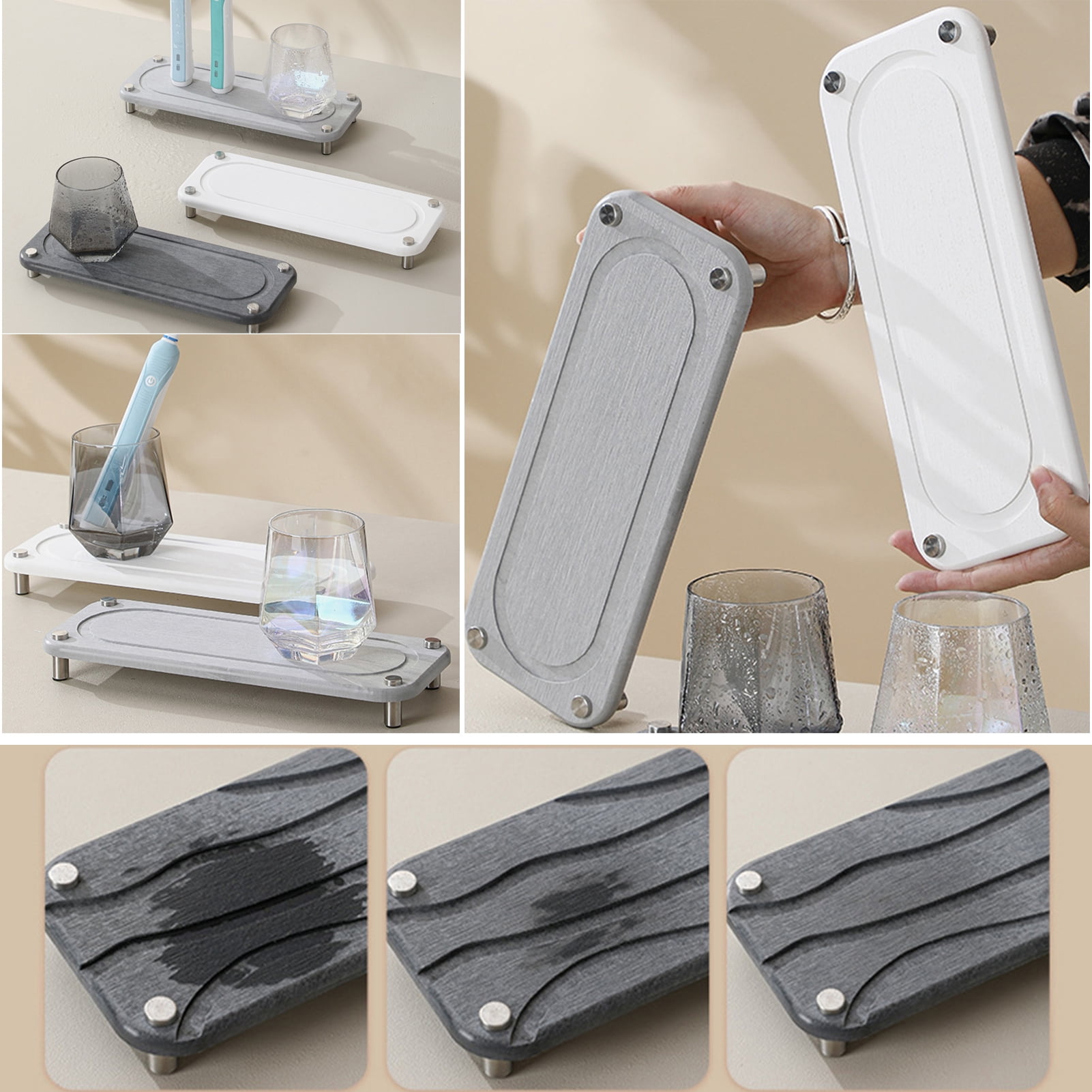 Walbest Bathroom Sink Fast Drying Stone Tray, Sink Caddy Water ...