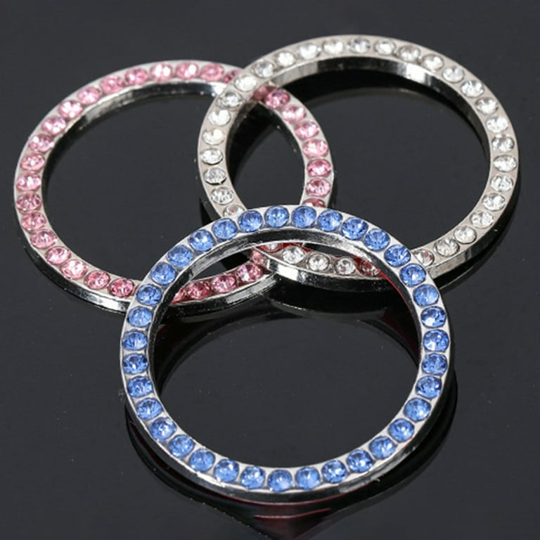 Walbest Bling Car Crystal Rhinestone Ring Emblem Sticker Car Interior Decoration Bling Car Accessories for Women Push to Start Button Key Ignition