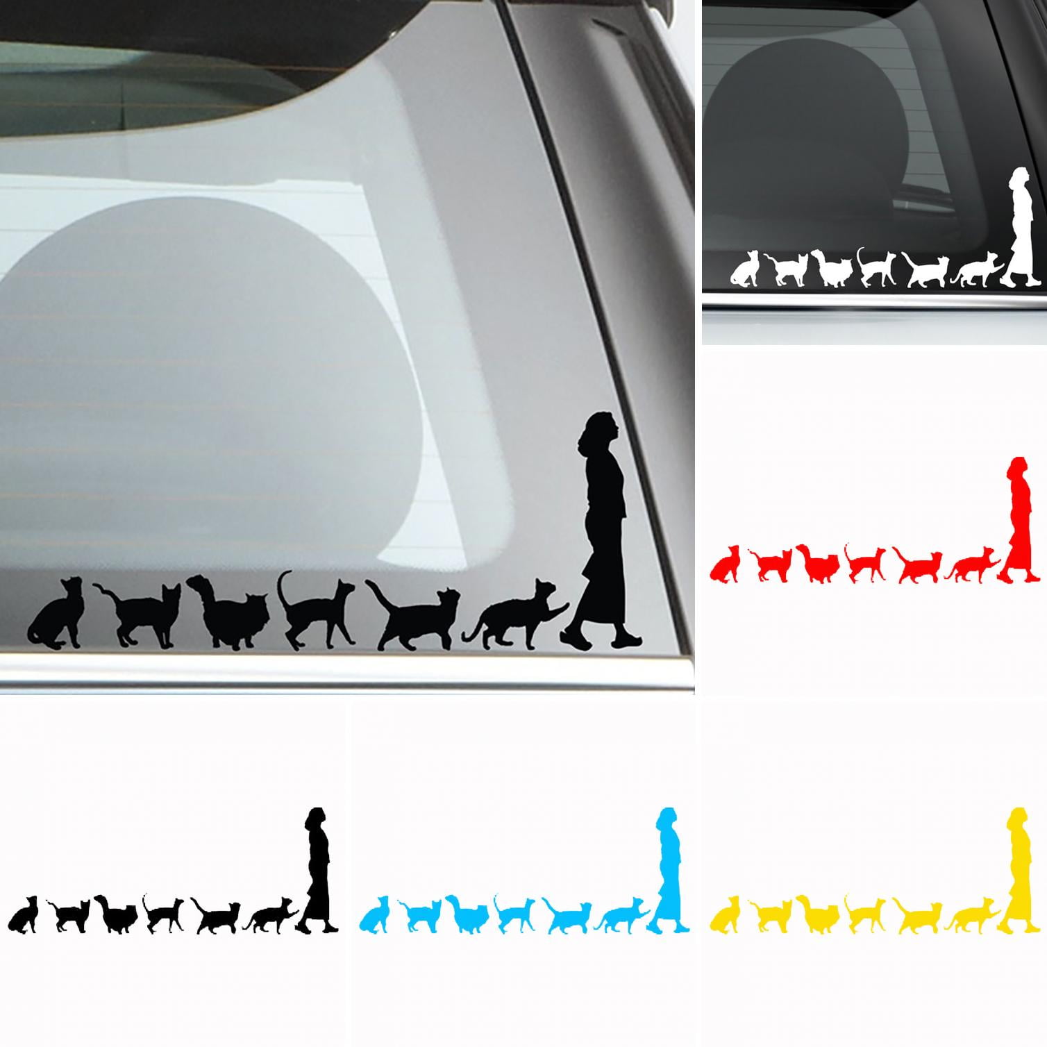 Walbest Car Auto Vehicle Body Window Cute Cats Follow Lady Reflective ...