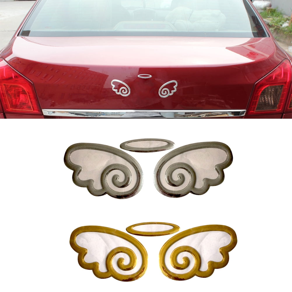 Walbest Car Sticker - Cute 3D Angel Wings Silver Sticker Vehicle Body ...