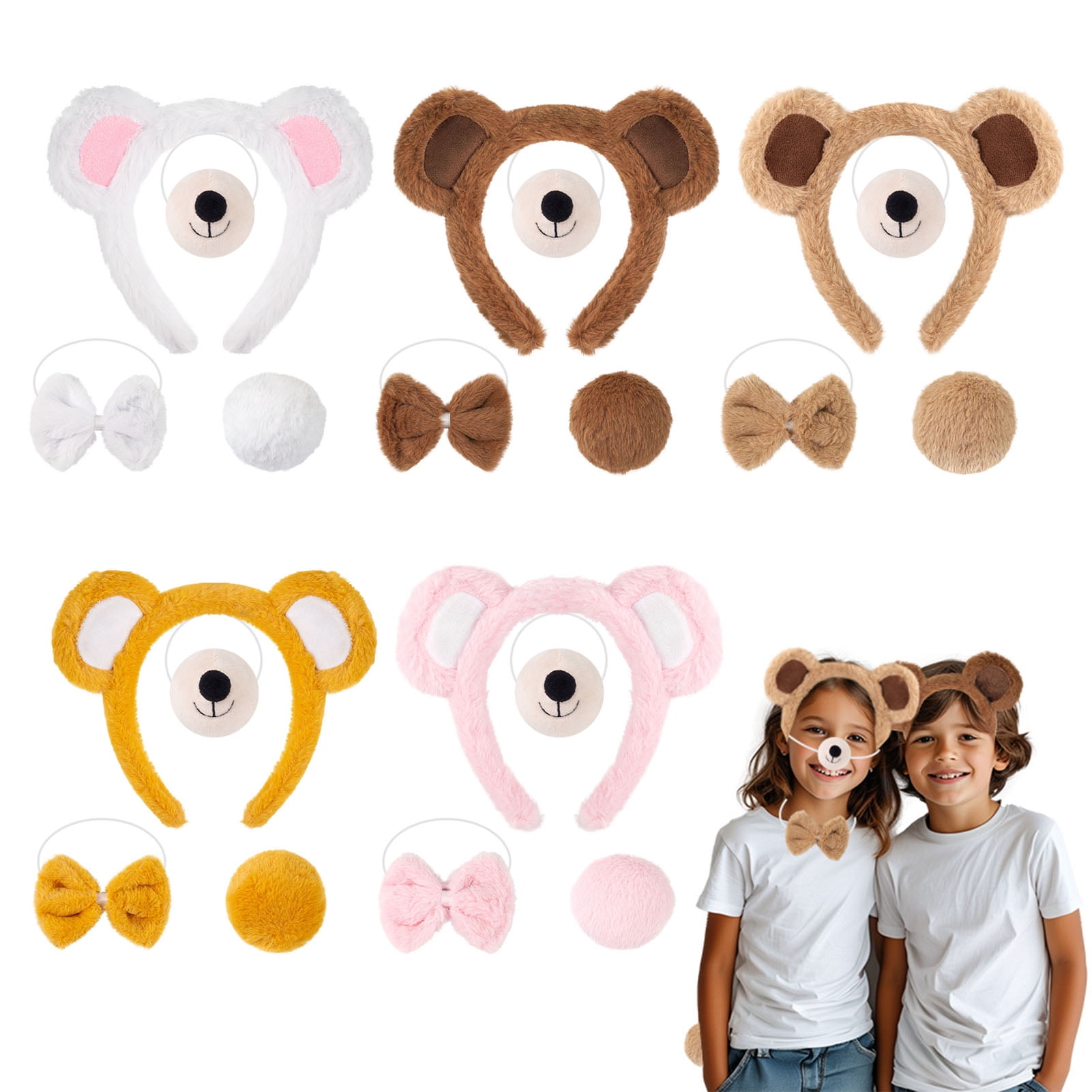 Walbest Cartoon Bear Hair Hoop Plush Nose Elastic Bow Tie Round Tail ...