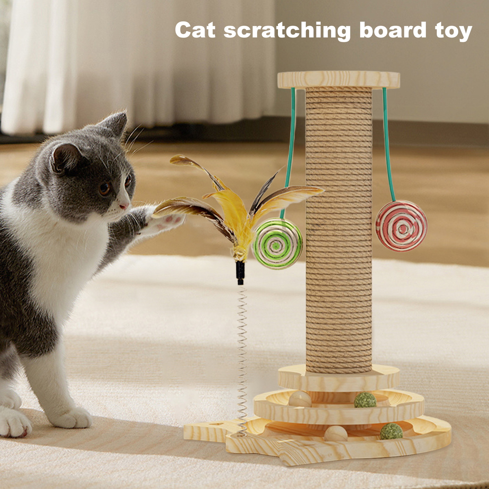 Walbest Cat Scratching Post Standing Cat Scratching Toy with Interactive Sisal Balls Catnip ...