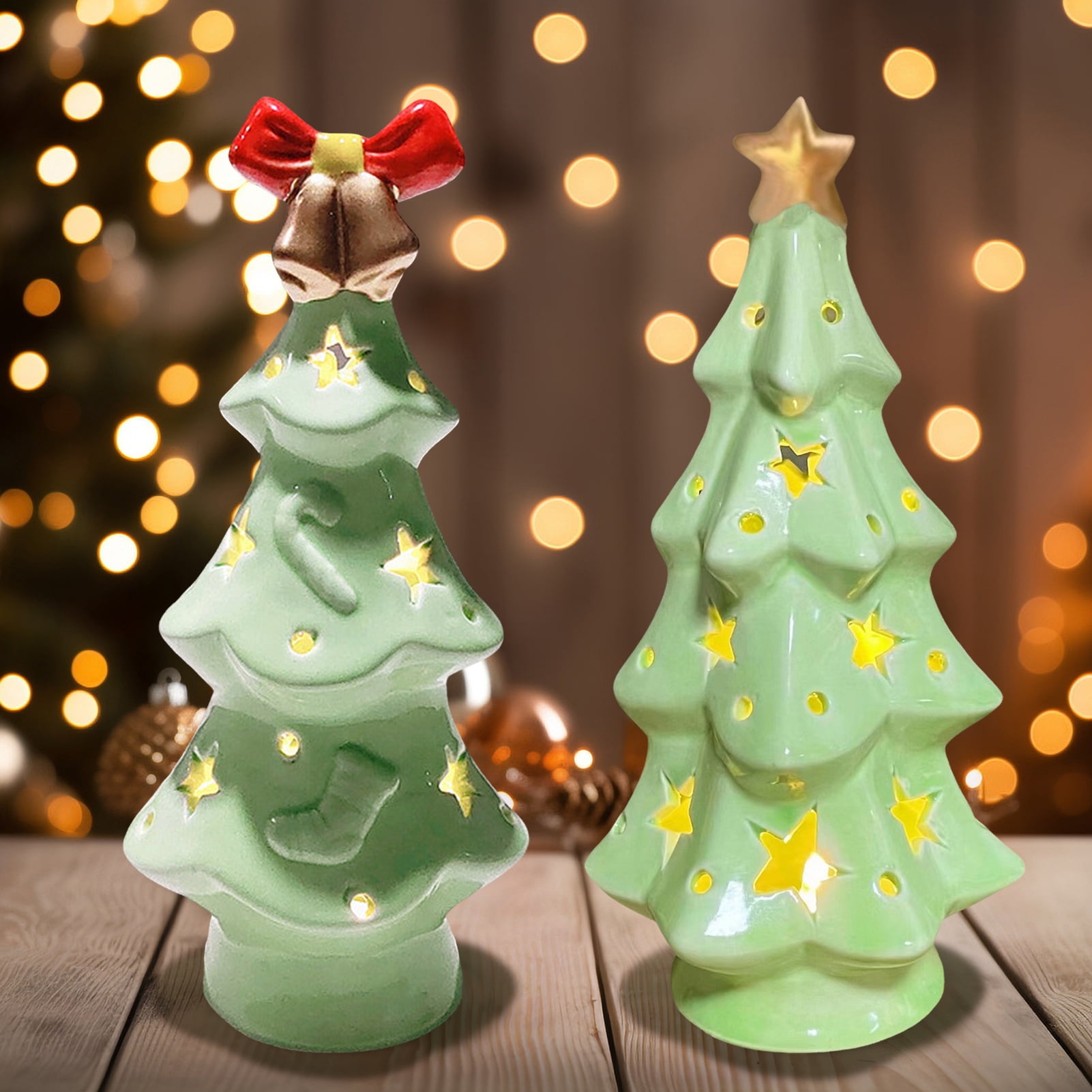 Walbest Ceramic Christmas Tree Light Up Mini Tabletop Christmas Tree ...