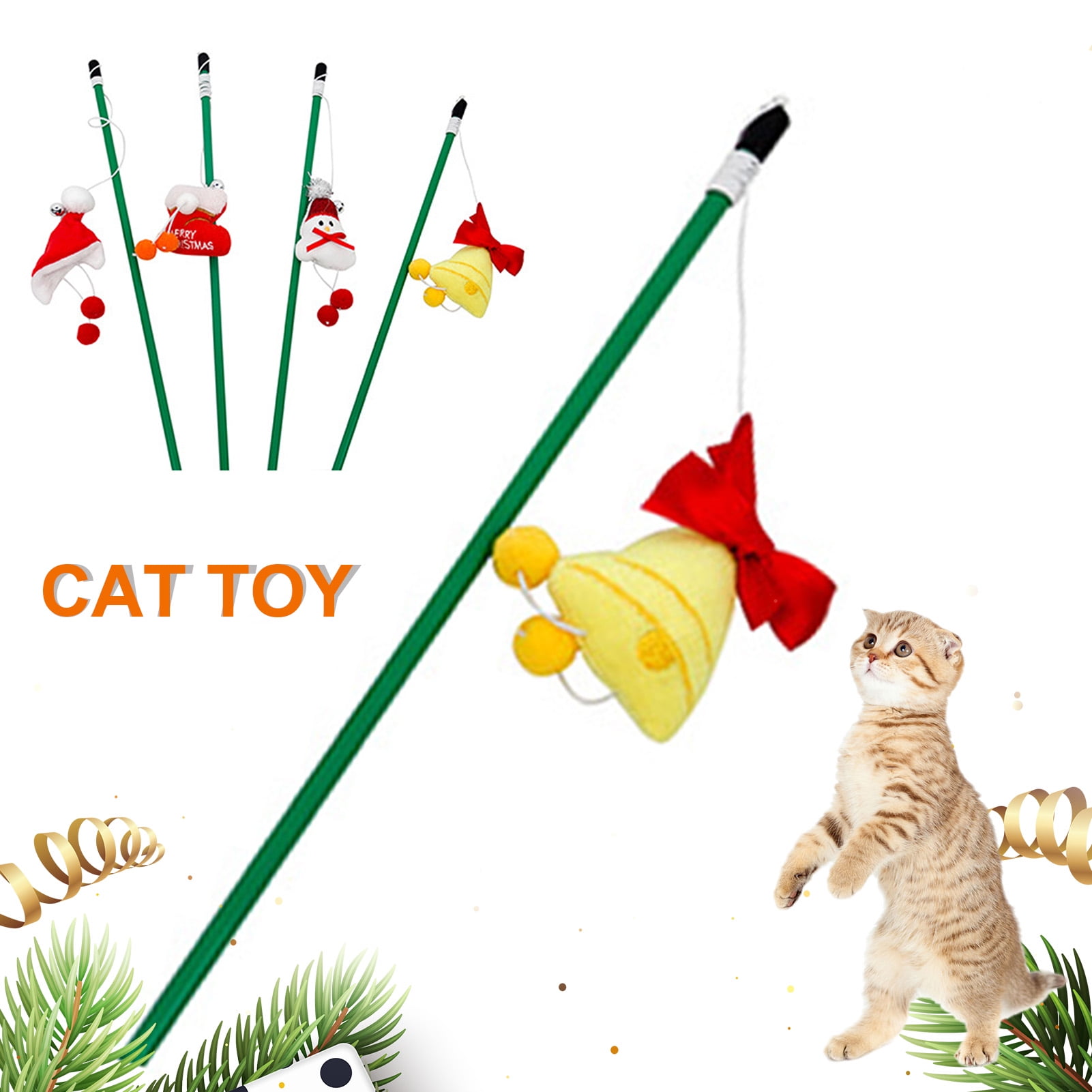 Walbest Christmas Element Cat Toy Interactive Cat Wand Stick with ...