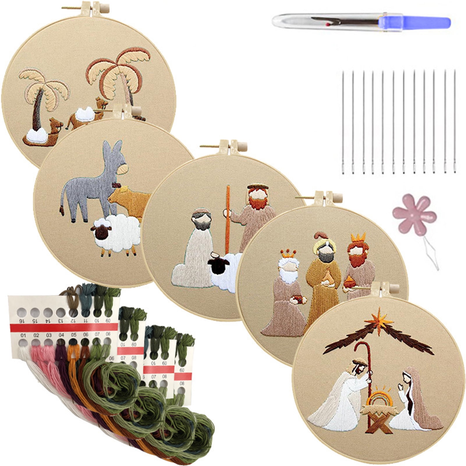 Walbest Christmas Embroidery Kit Nativity Scene Pattern Embroidery Set ...