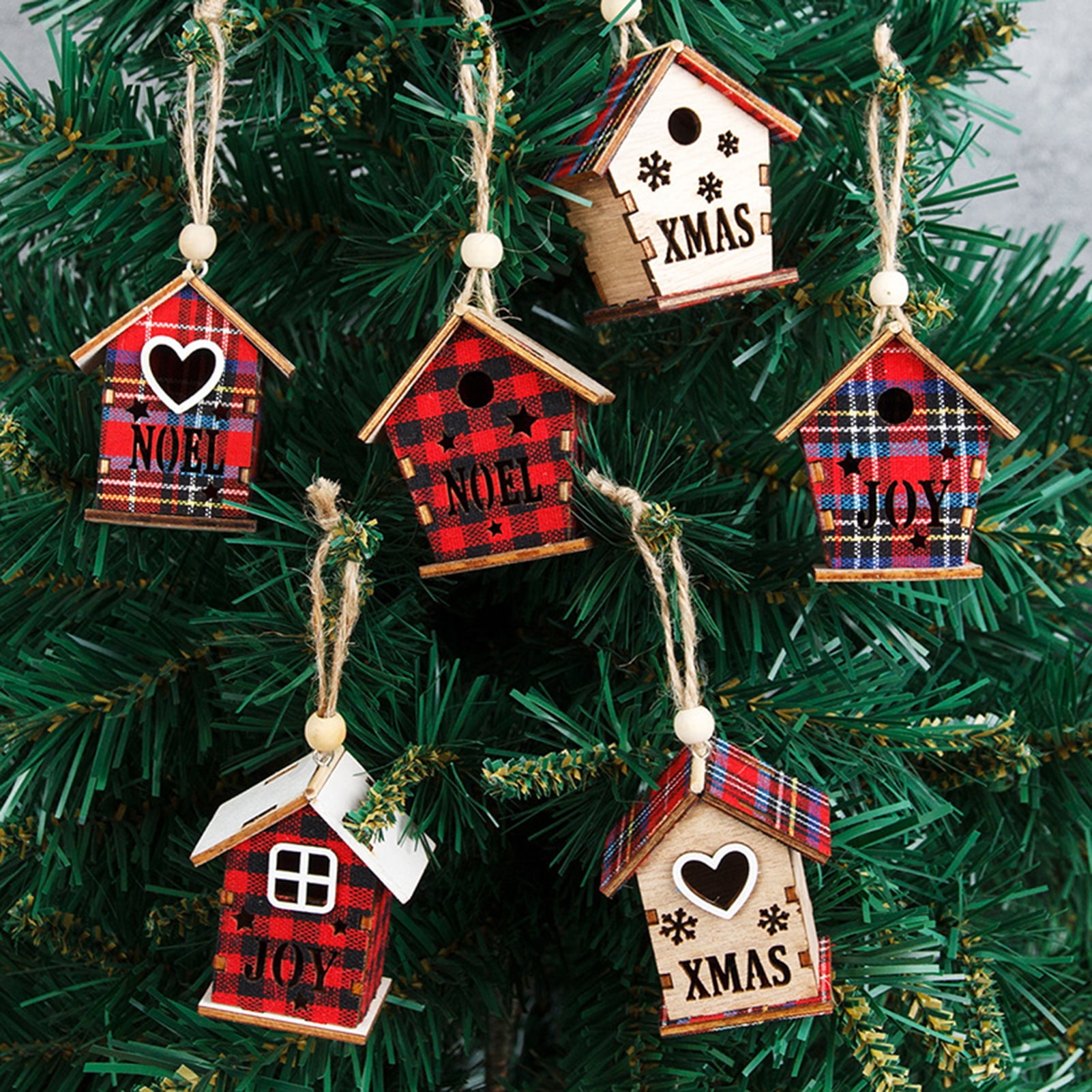 Walbest Christmas Log Cabin Pendant Inclined/Vertical Red Plaid Sturdy ...