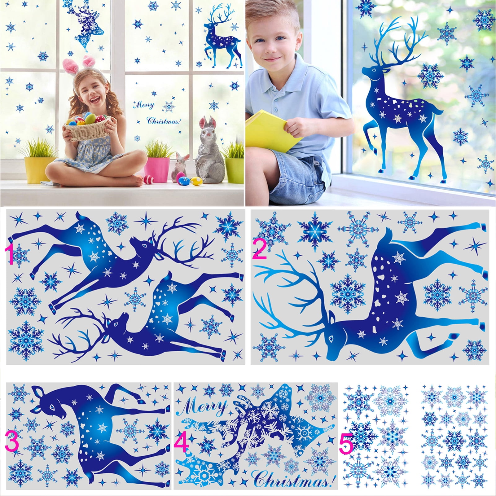 Walbest Christmas Window Clings Waterproof PVC Window Sticker Christmas ...