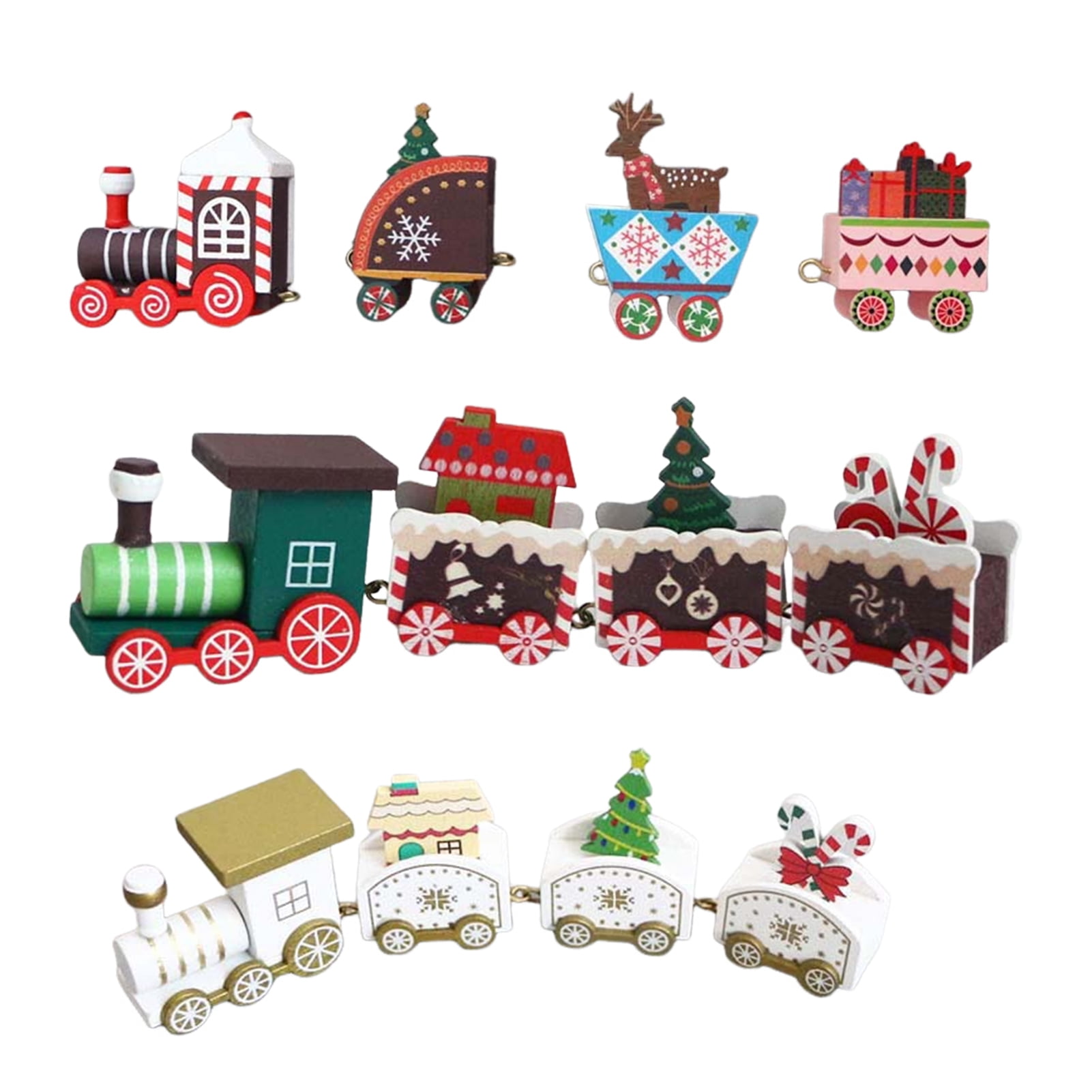Walbest Christmas Wooden Train Decor Set DIY Mini Christmas Tree House ...