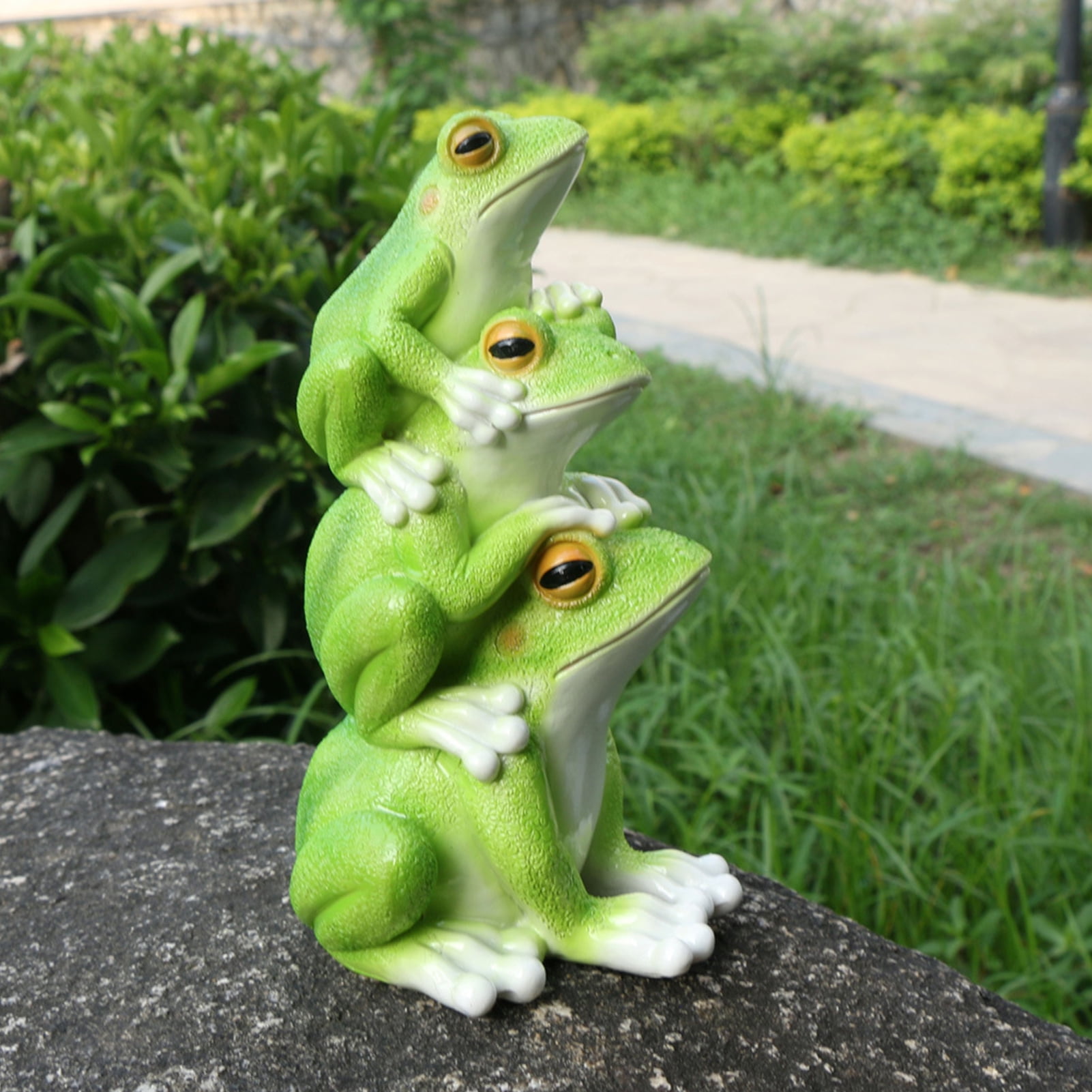 Walbest Couple Frog Figurine Resin Green Frog Family Statue Animal ...