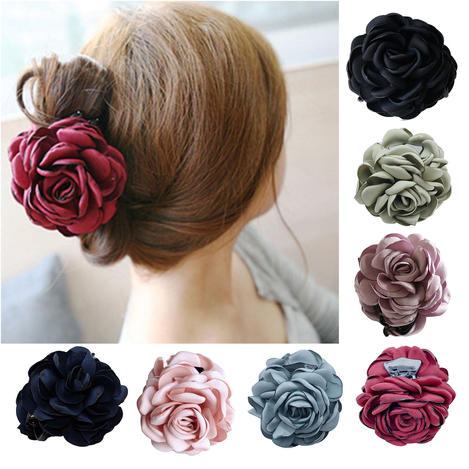 Walbest Crossing Teeth Strong Claws Hair Claw PC Vivid Rose Flower ...