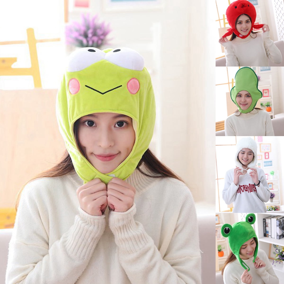 Walbest Cute Cartoon Big Eyes Frog Octopus Avocado Animal Plush Earflap ...